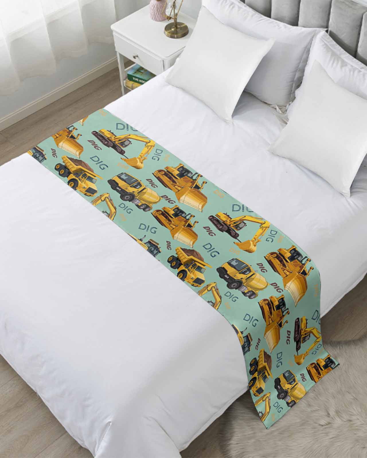 Bed Runner Scarf Queen Size, Construction Truck Stain Bed Runners ...