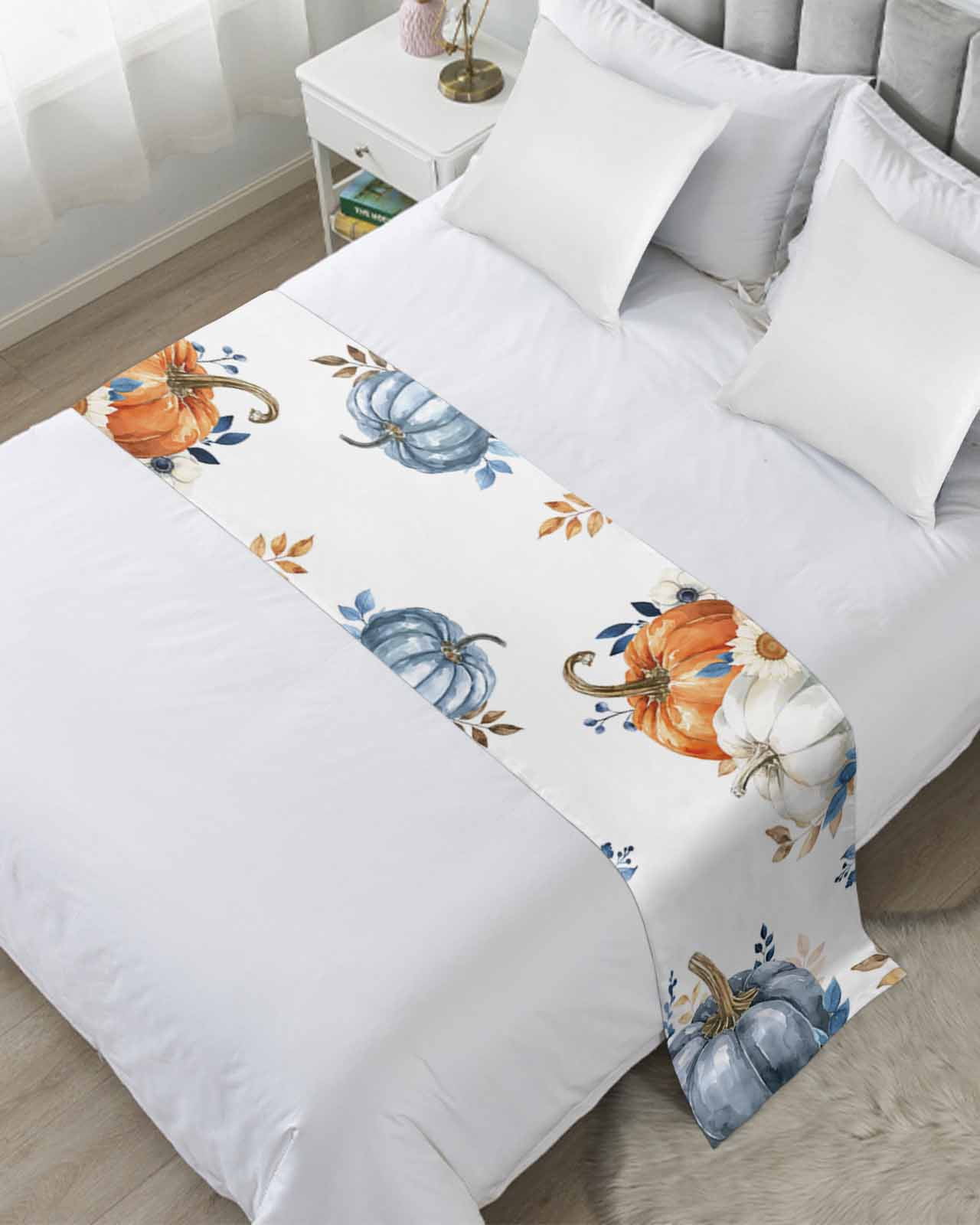 Bed Runner Scarf Queen Size, Fall Pumpkin Stain Bed Runners & Scarves ...