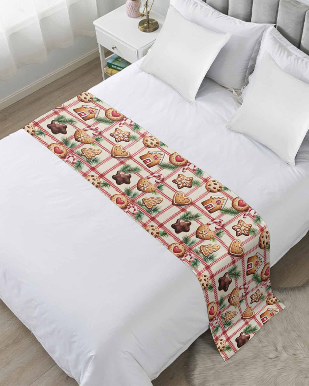 Bed Runner Scarf Queen Size, Gingerbread Man Stain Bed Runners ...