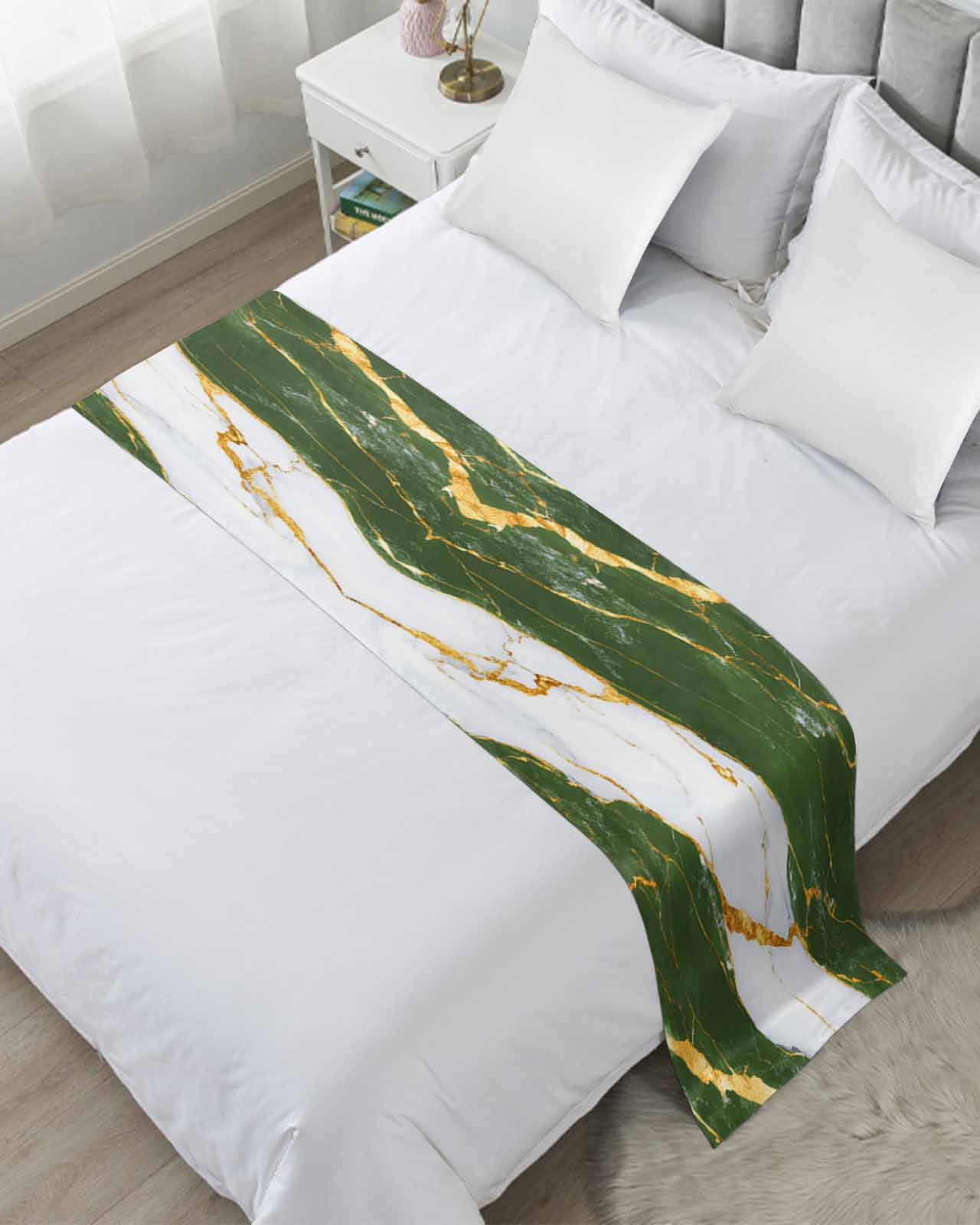 Bed Runner Scarf Queen Size, Green Marble Stain Bed Runners & Scarves ...