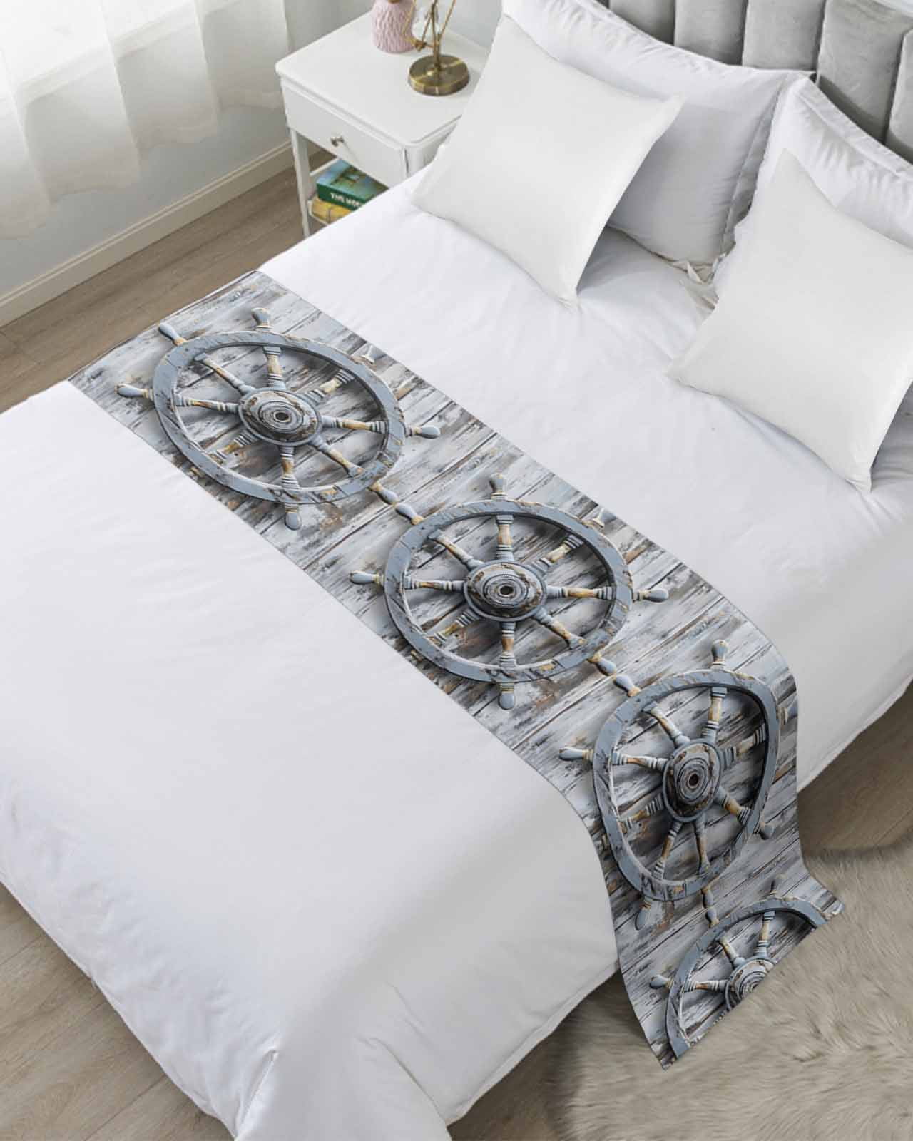 Bed Runner Scarf Queen Size, Grey Rudder Coastal Stain Bed Runners ...