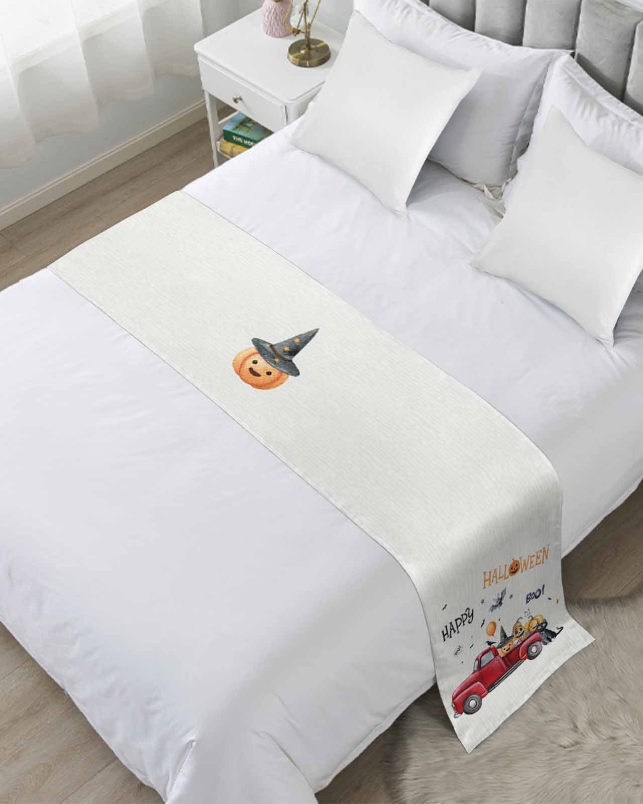 Bed Runner Scarf Queen Size, Happy Halloween Stain Bed Runners ...