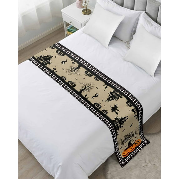 Bed Runner Scarf Queen Size, Happy Halloween Stain Bed Runners ...