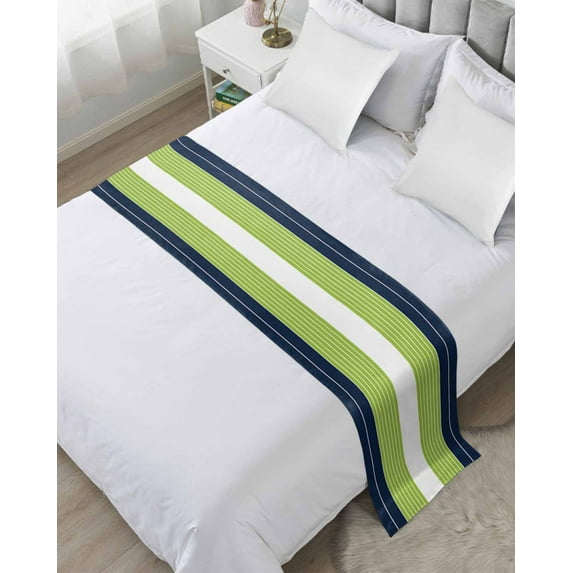 Bed Runner Scarf Queen Size, Navy Blue Green Stripe Stain Bed Runners ...