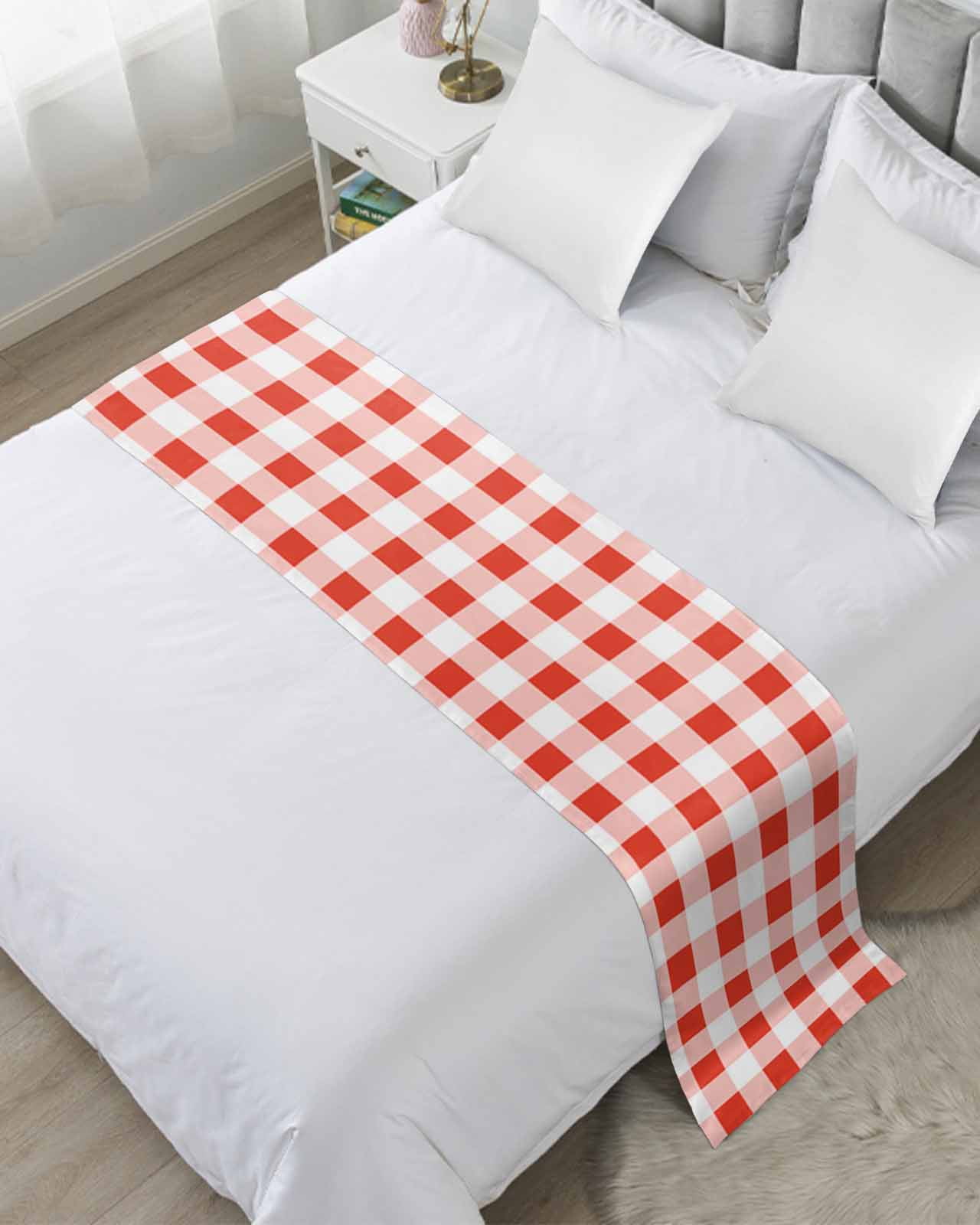 Bed Runner Scarf Queen Size, Orange Red Checkered Stain Bed Runners ...