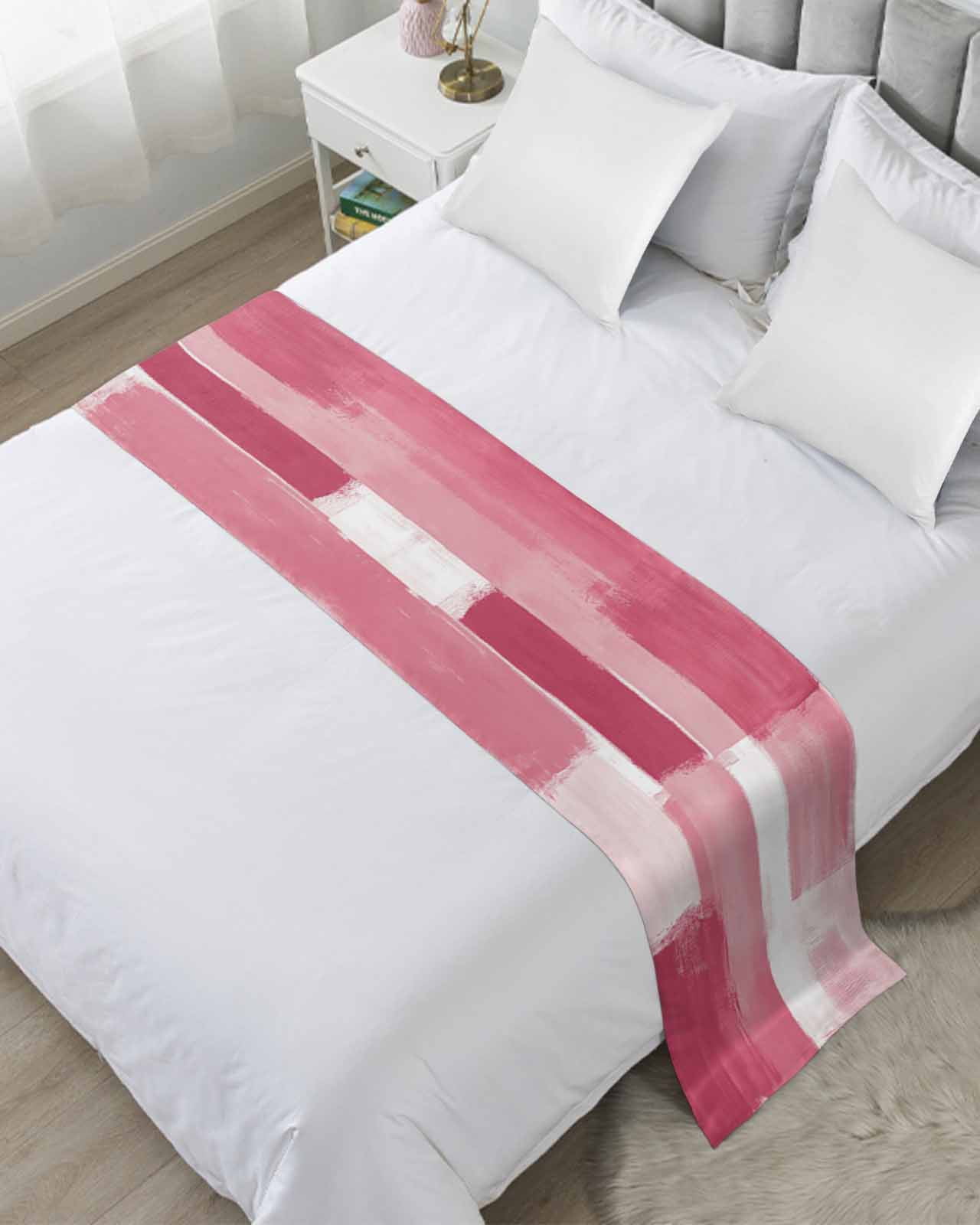 Bed Runner Scarf Queen Size, Pink Geometric Stain Bed Runners & Scarves ...