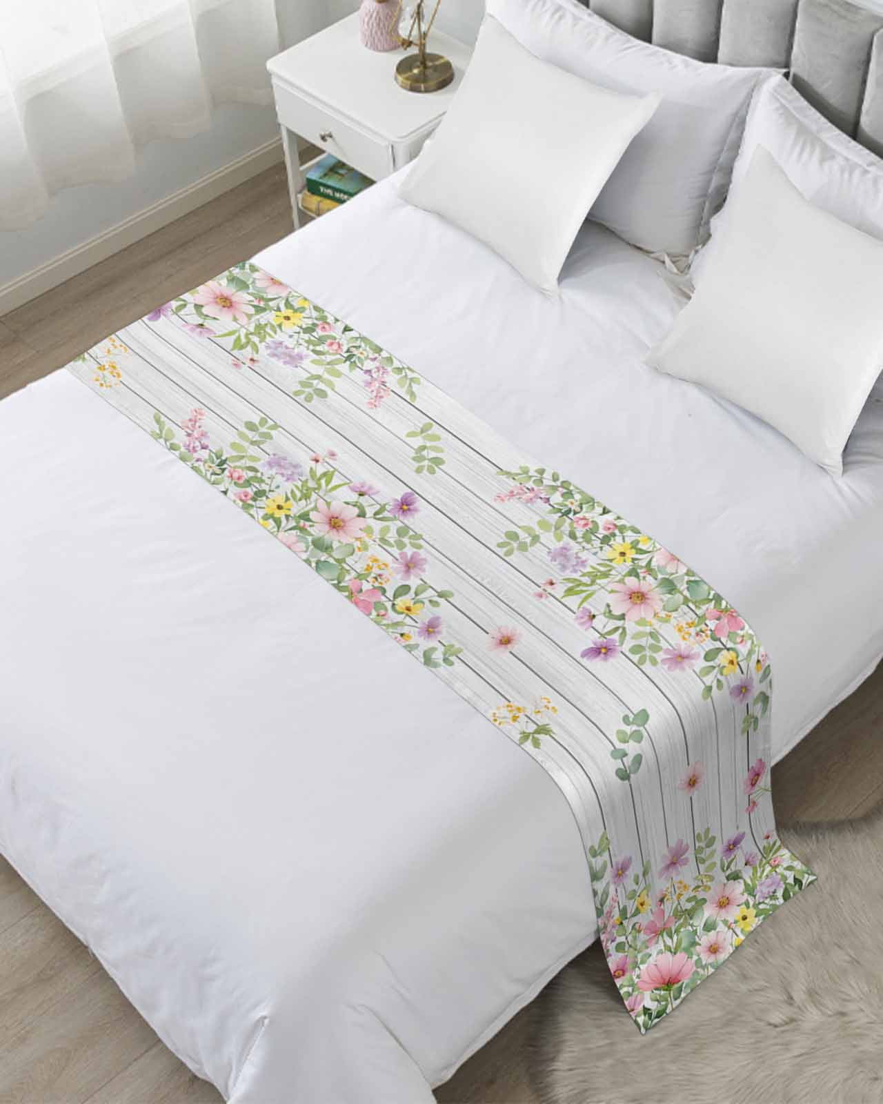 Bed Runner Scarf Queen Size, Pink Purple Flower Stain Bed Runners ...