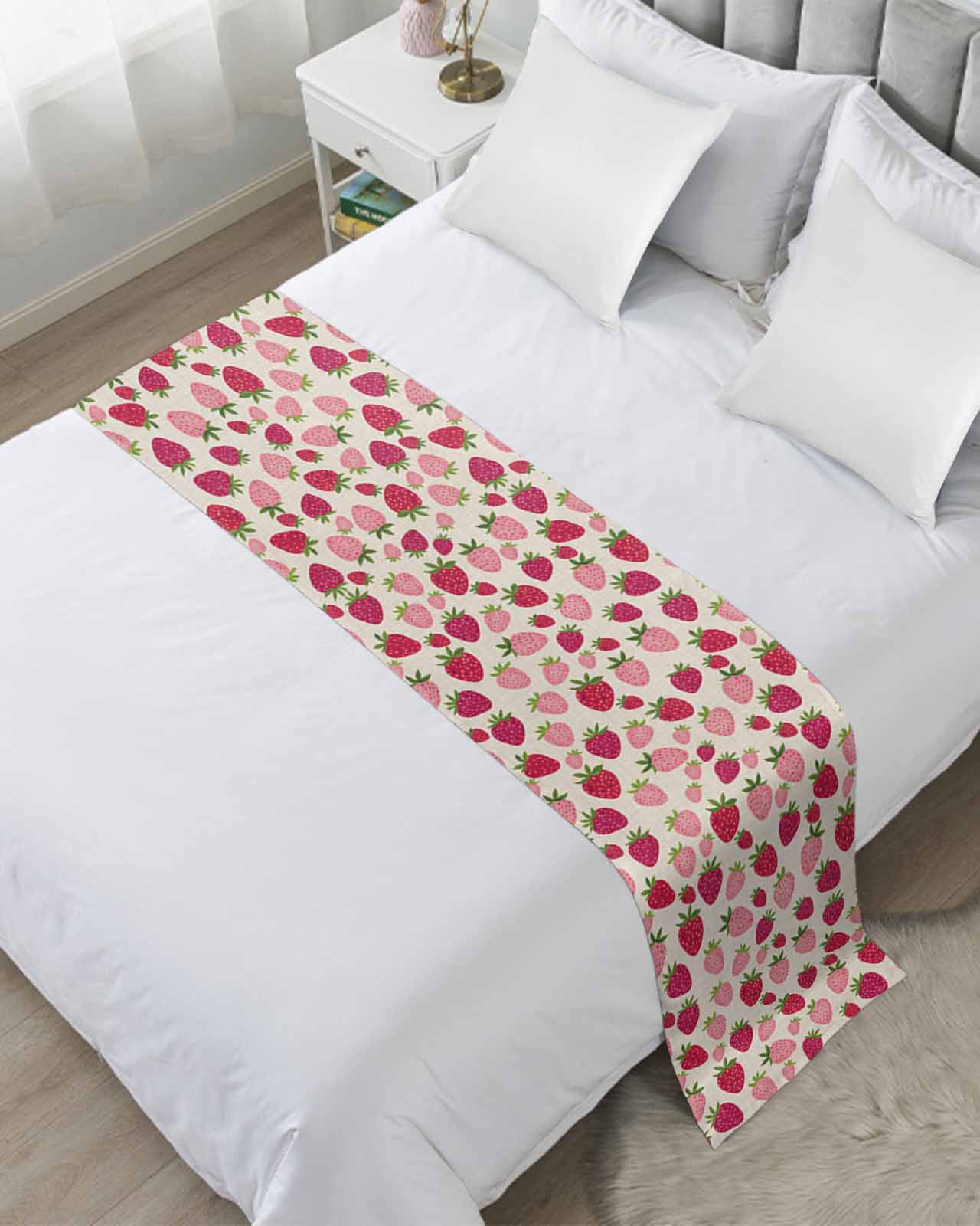 Bed Runner Scarf Queen Size, Red Pink Strawberry Stain Bed Runners ...