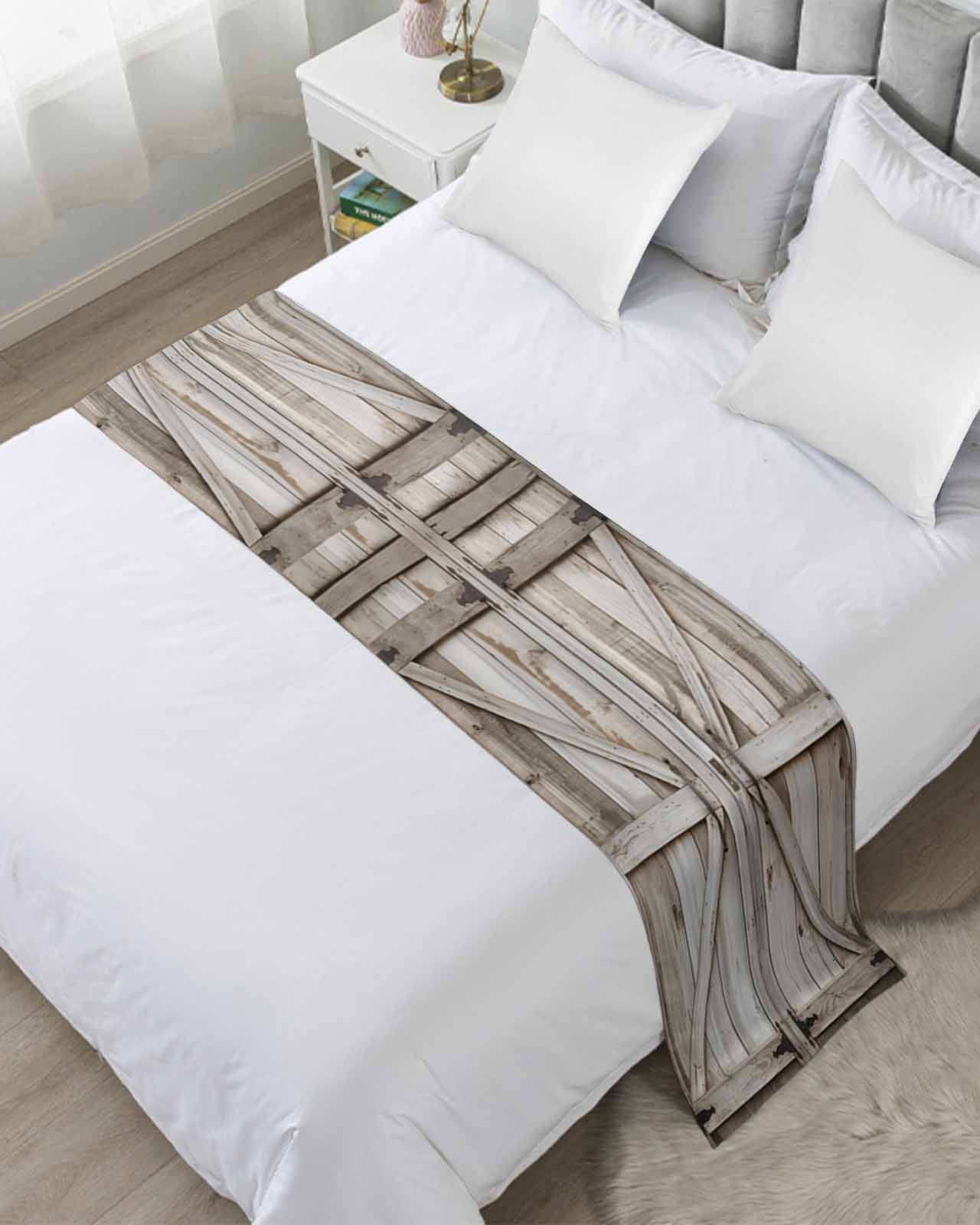 Bed Runner Scarf Queen Size, Retro Brown Door Stain Bed Runners ...