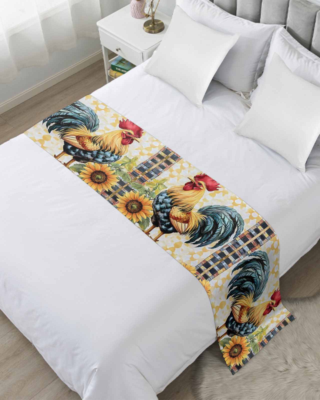 Bed Runner Scarf Queen Size, Retro Rooster Stain Bed Runners & Scarves ...