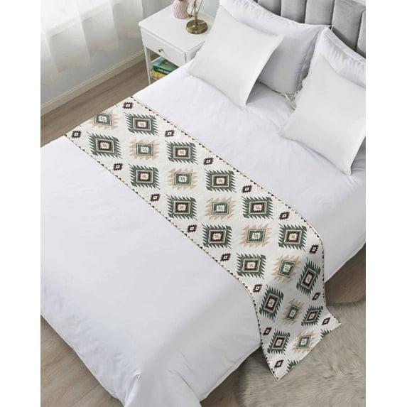 Bed Runner Scarf Queen Size, Sage Green Aztec Stain Bed Runners ...