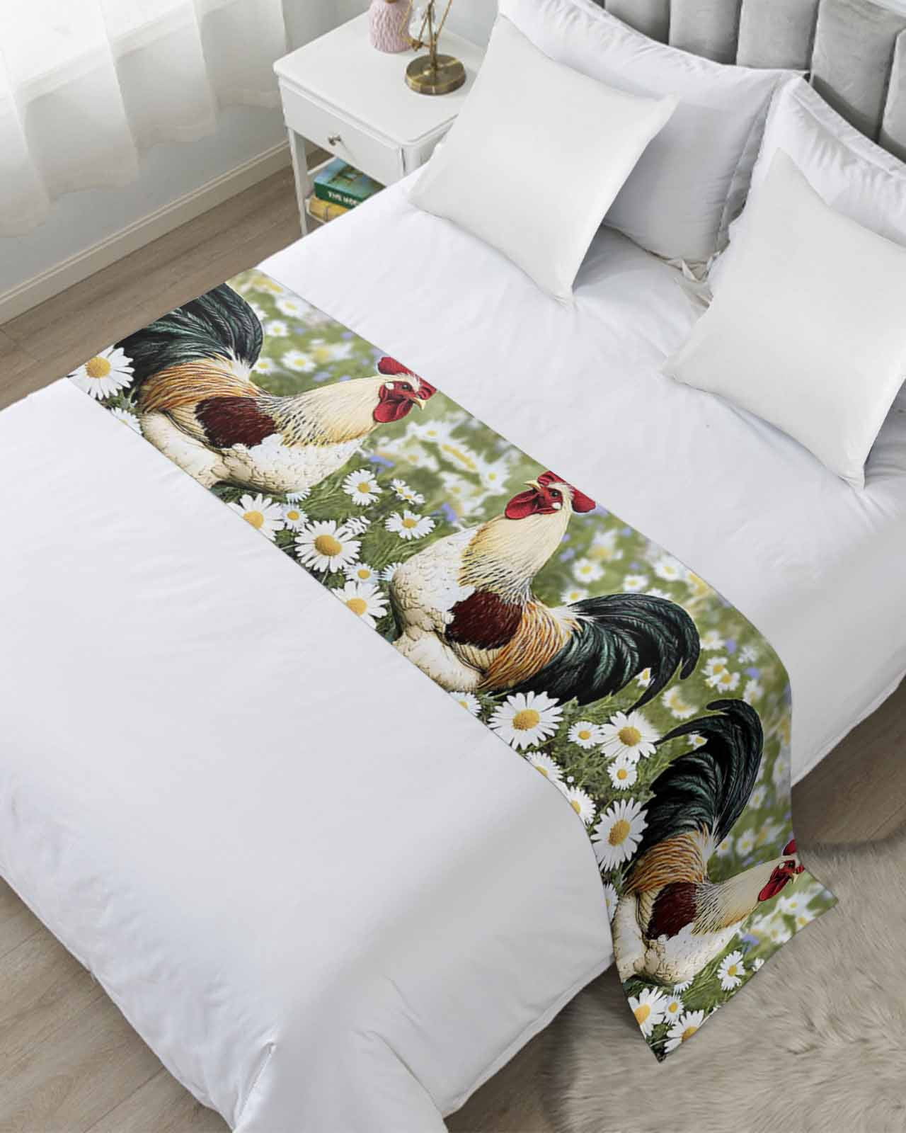 Bed Runner Scarf Queen Size, Spring Floral Rooster Stain Bed Runners ...