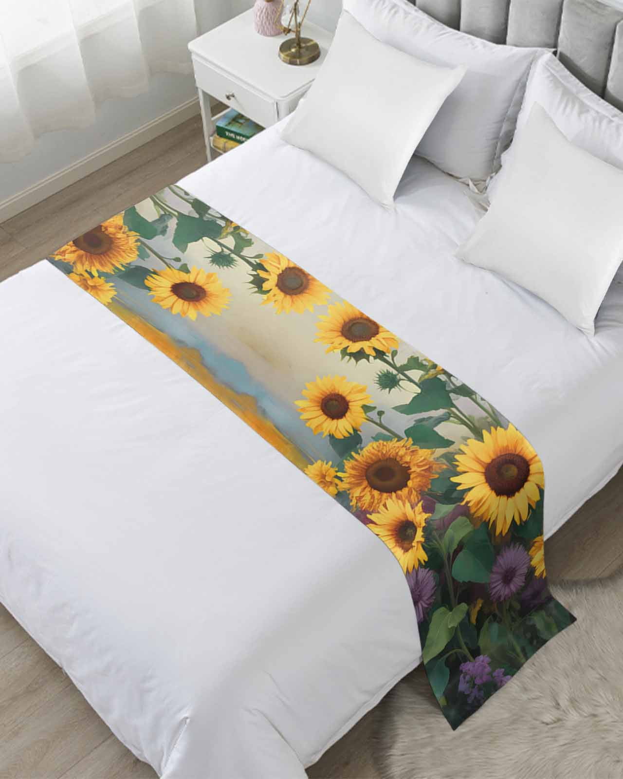 Bed Runner Scarf Queen Size, Sunflower Stain Bed Runners & Scarves for ...