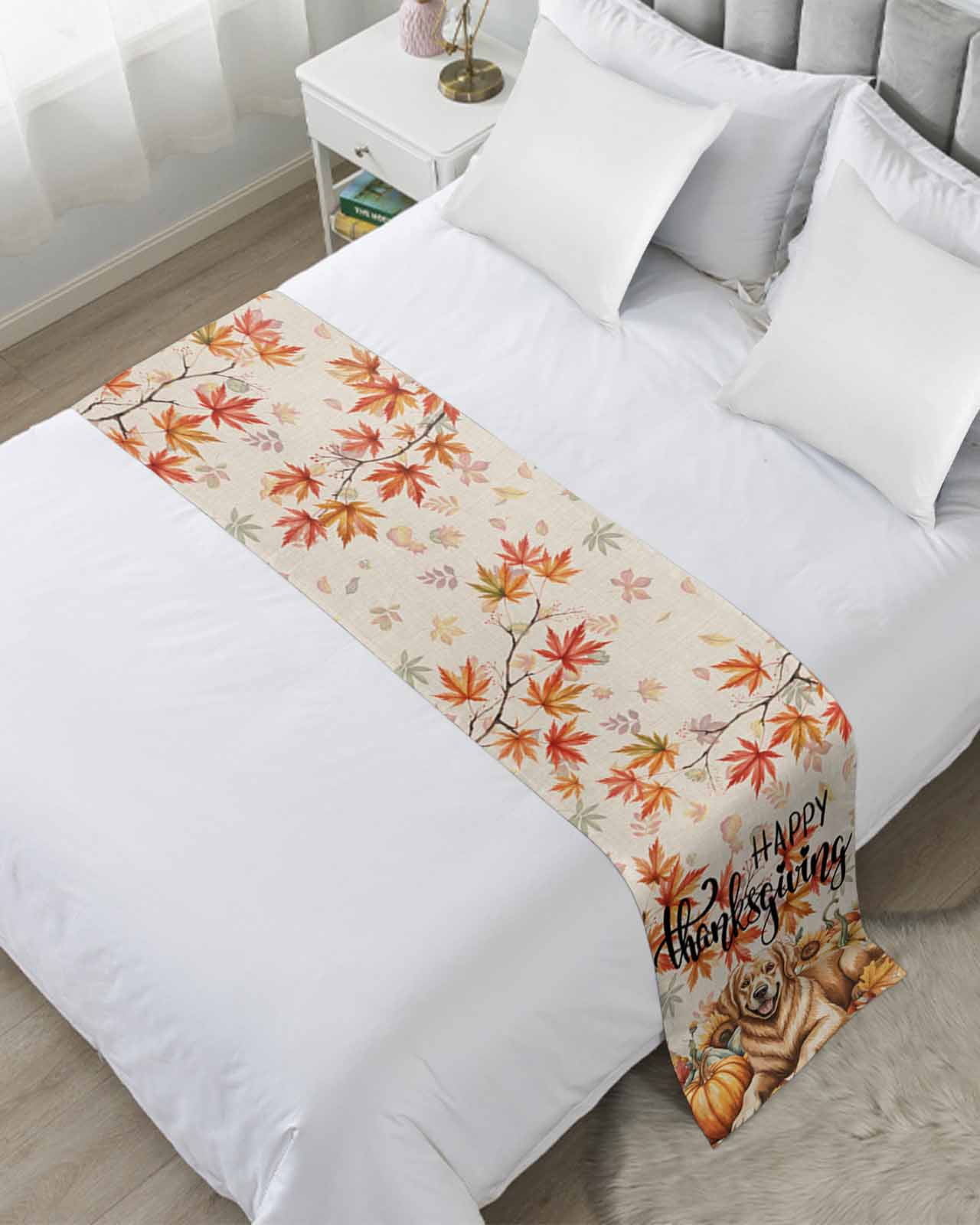 Bed Runner Scarf Queen Size, Thanksgiving Dog Stain Bed Runners ...