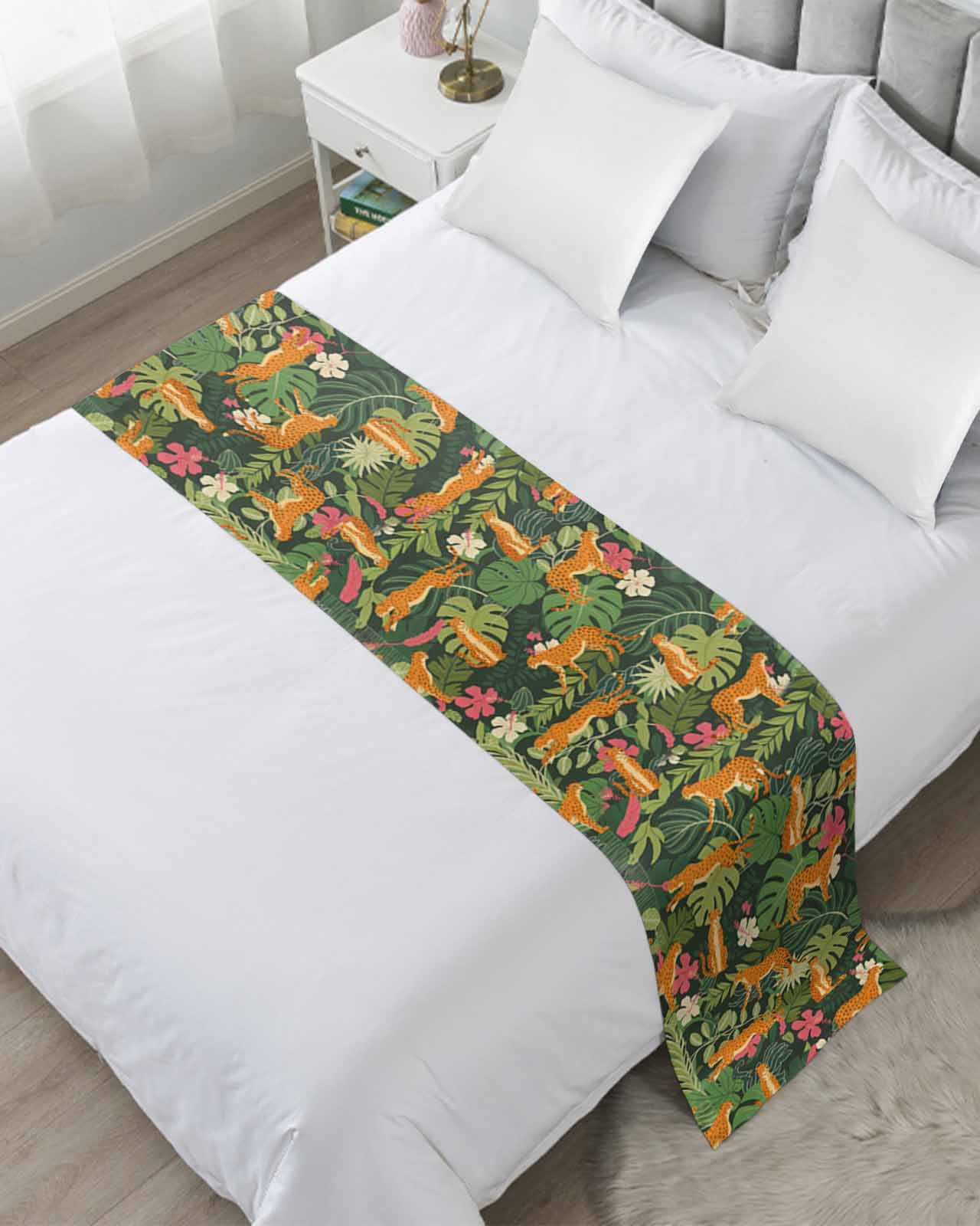 Bed Runner Scarf Queen Size, Tropical Plants Stain Bed Runners ...