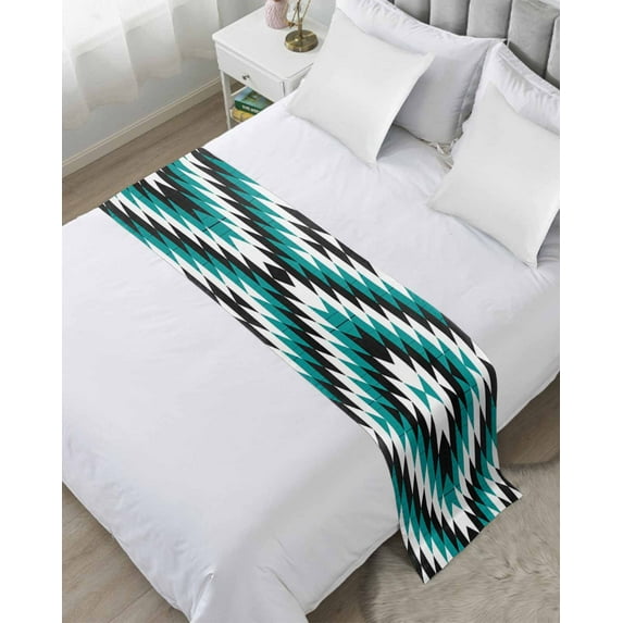 Bed Runner Scarf Queen Size, Turquoise Aztec Stain Bed Runners ...
