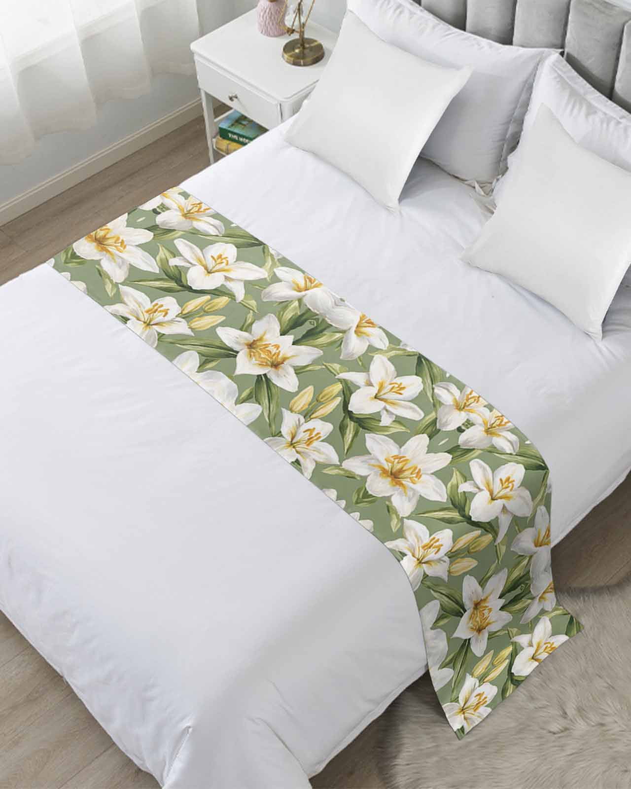 Bed Runner Scarf Queen Size, Verdant Flower Patterns Stain Bed Runners ...