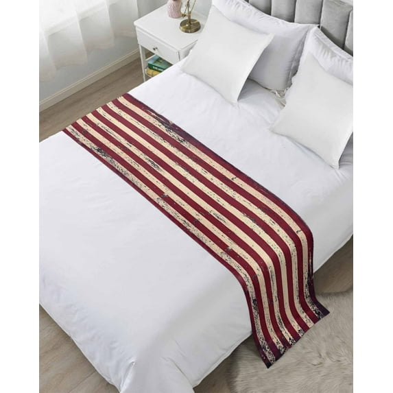 Bed Runner Scarf Queen Size, Vintage American Flag Stain Bed Runners & Scarves for Foot of Beds ...