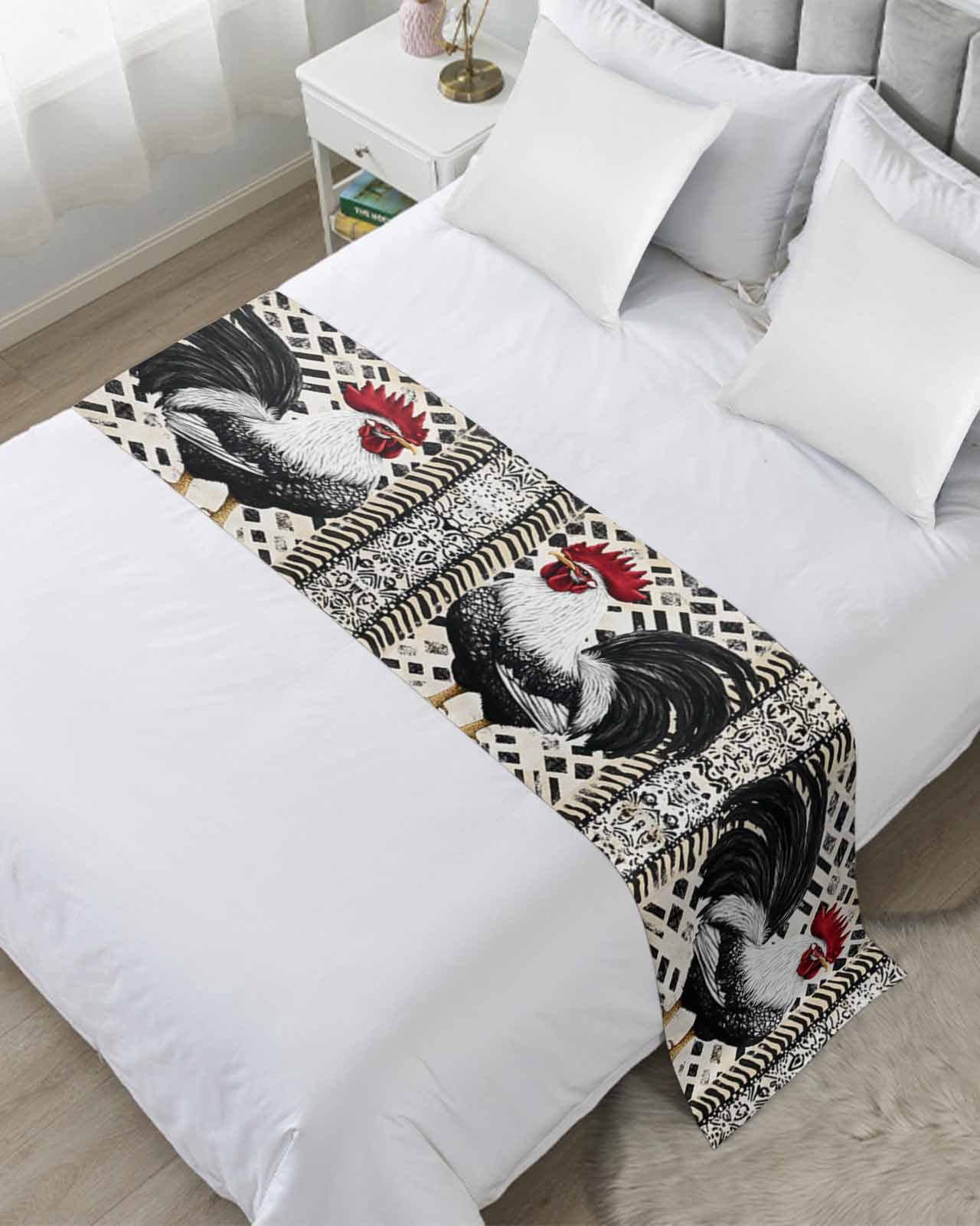 Bed Runner Scarf Queen Size, Vintage Rooster Stain Bed Runners ...