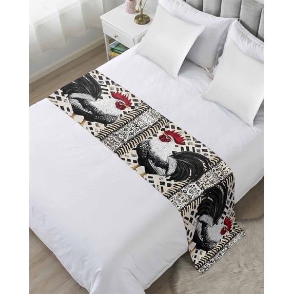 Bed Runner Scarf Queen Size, Vintage Rooster Stain Bed Runners ...