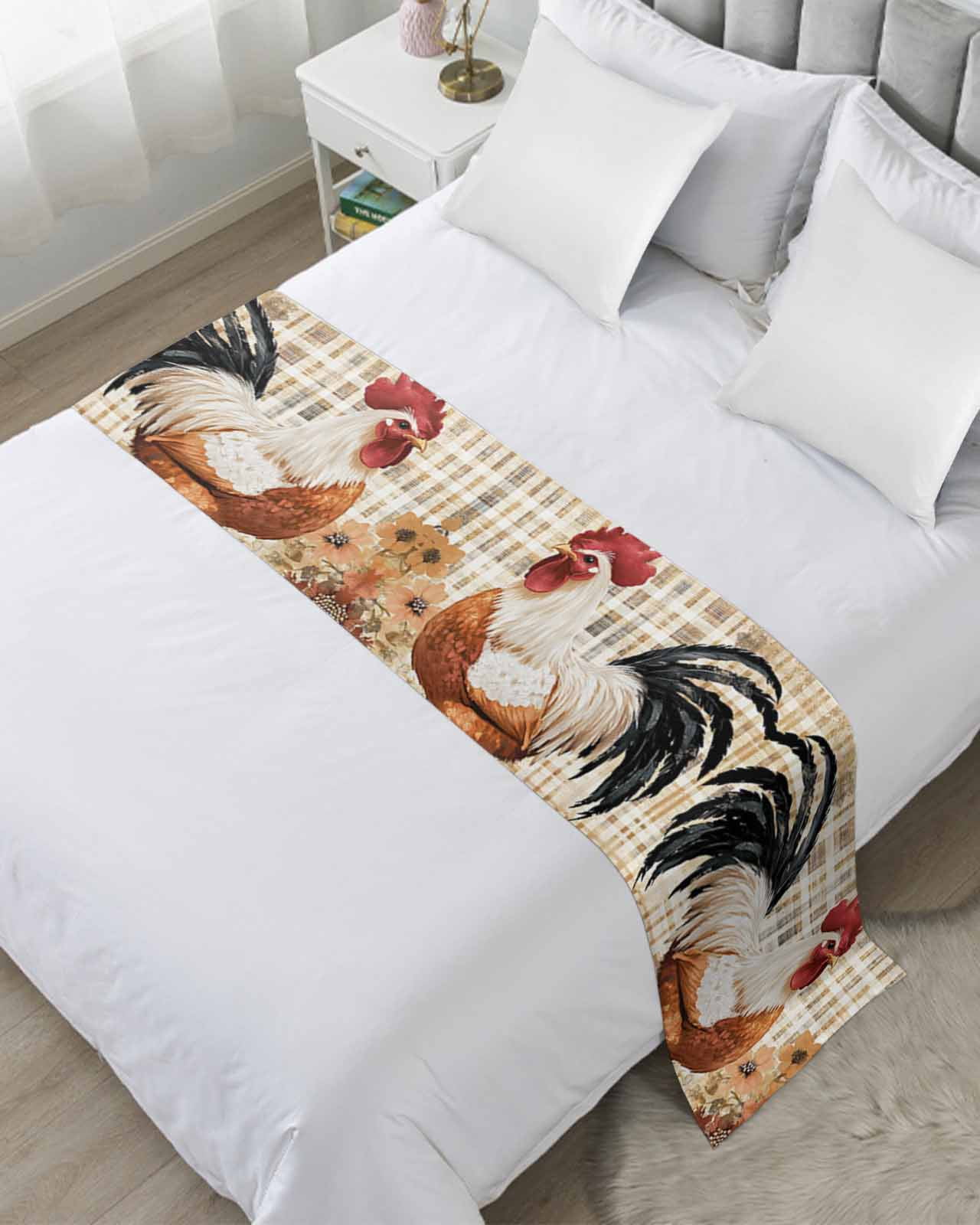 Bed Runner Scarf Queen Size, Vintage Rooster Stain Bed Runners ...