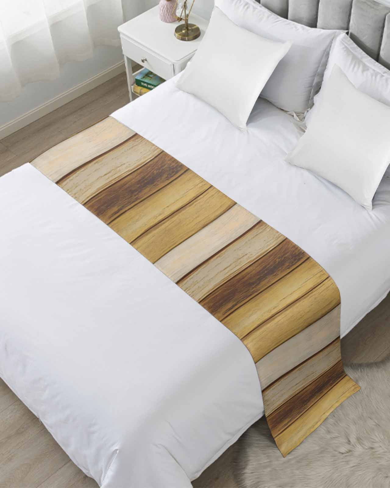 Bed Runner Scarf Queen Size, Vintage Yellow Wood Stain Bed Runners ...