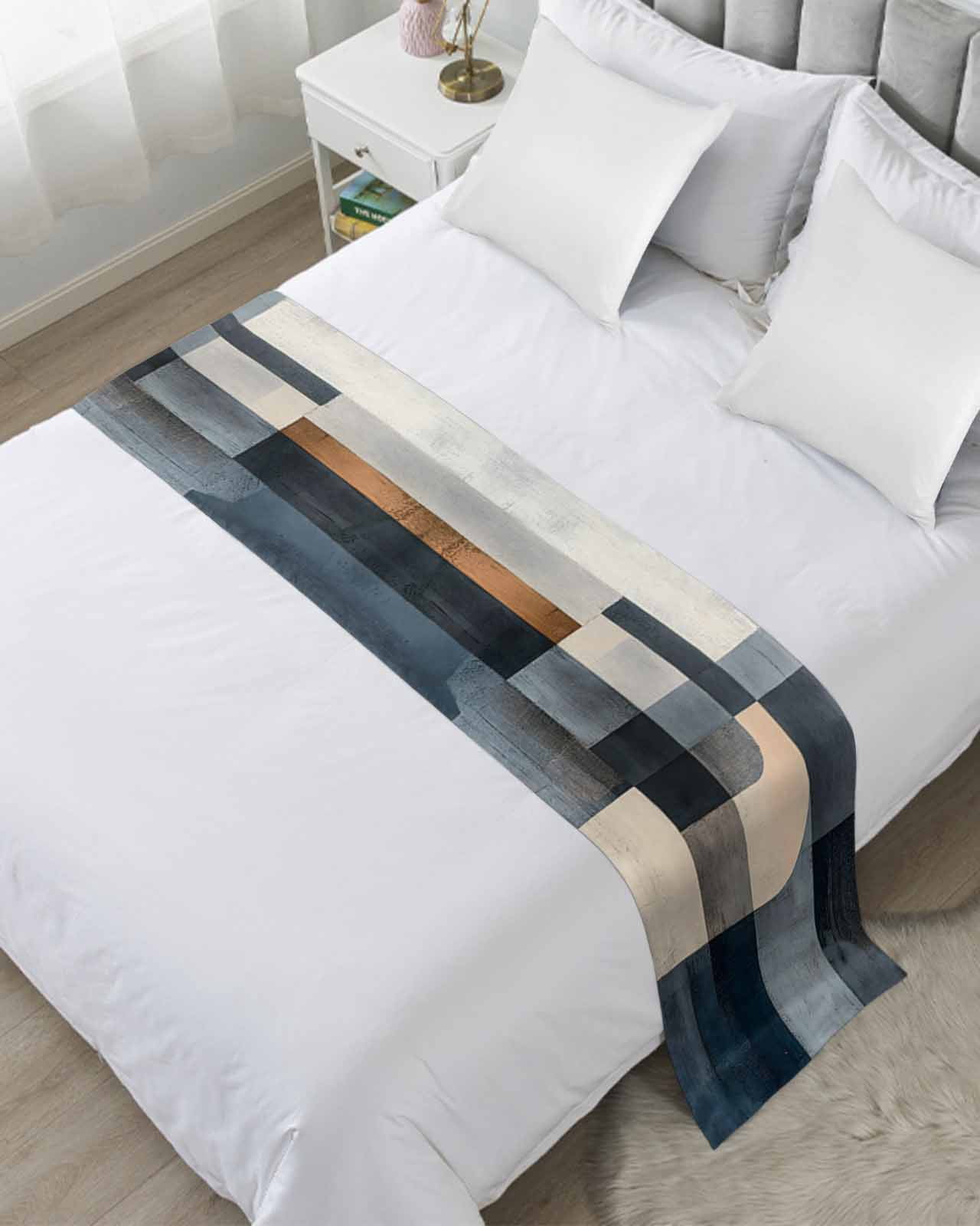 Bed Runner Scarf Twin Size, Abstract Oil Painting Stain Bed Runners ...