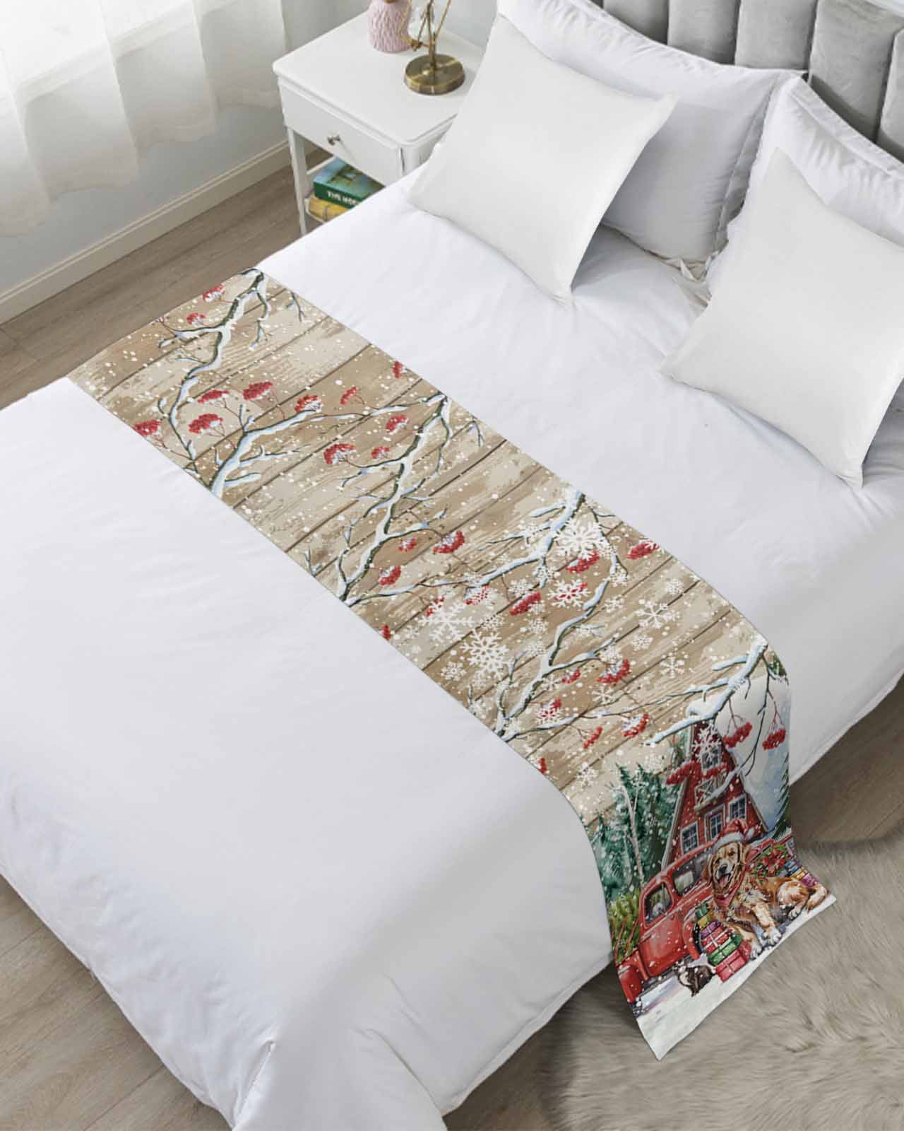 Bed Runner Scarf for Twin Size Bed, Christmas Beds Scarf Throws for ...