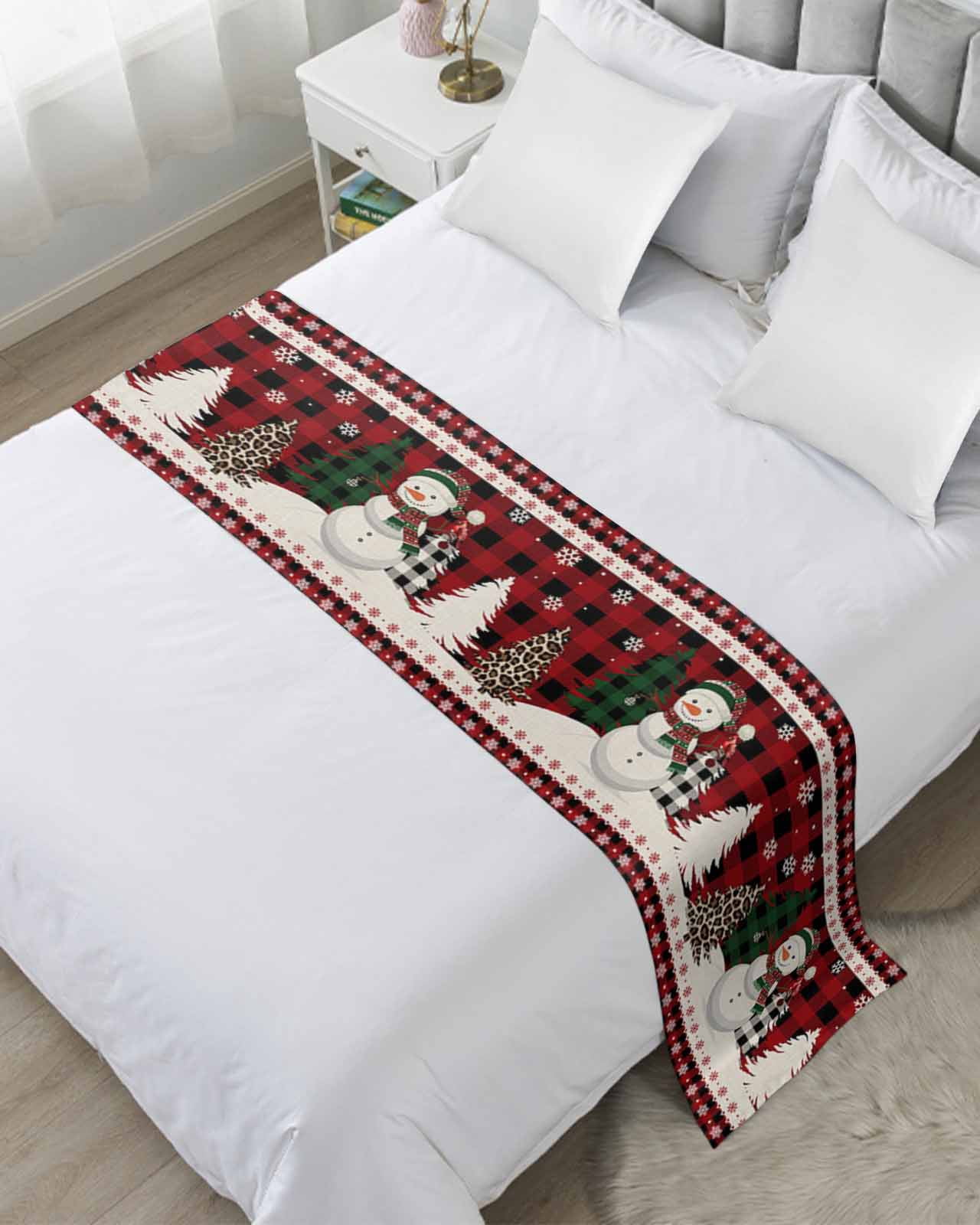 Bed Runner Scarf for Twin Size Bed, Christmas Snowman Beds Scarf Throws ...