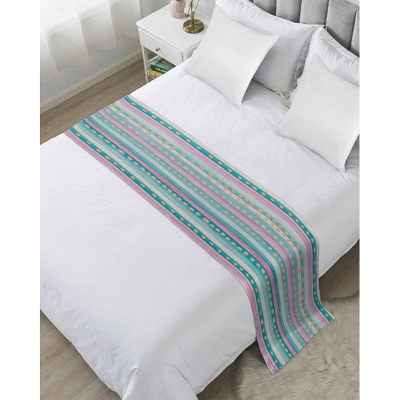 Bed Runner Scarf for Twin Size Bed, Green Blue Pink Striped Beds Scarf ...