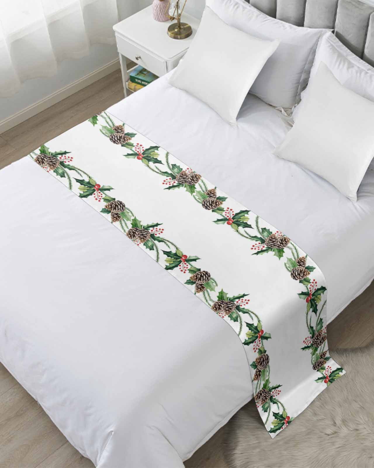 Bed Runner Scarf for Twin Size Bed, Green Pine Cone Beds Scarf Throws ...