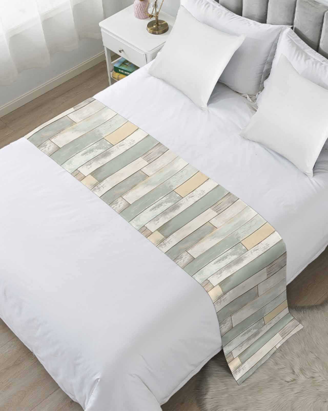 Bed Runner Scarf Twin Size, Beige Light Green Stain Bed Runners ...