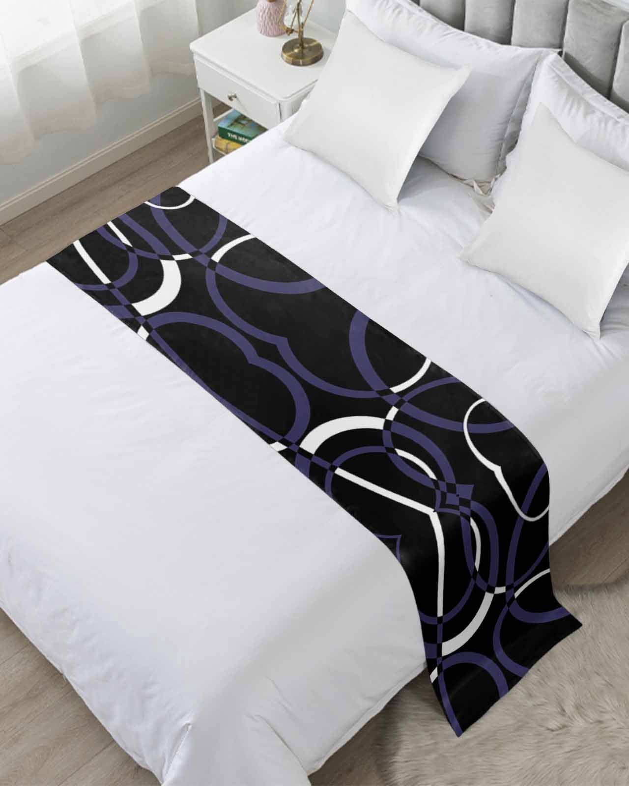 Bed Runner Scarf Twin Size, Blue Geometric Stain Bed Runners & Scarves ...