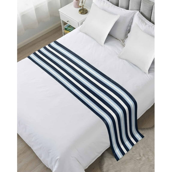 Bed Runner Scarf Twin Size, Blue Navy Striped Stain Bed Runners ...