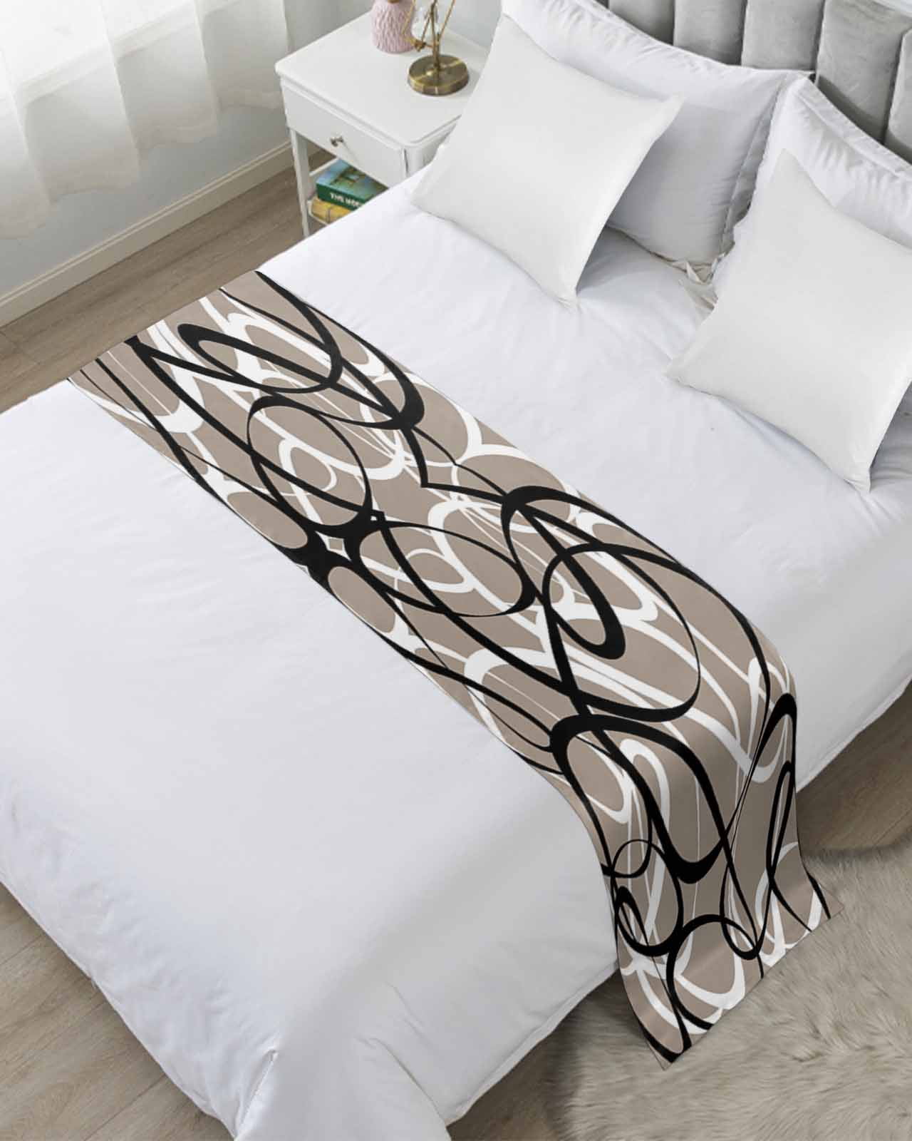 Bed Runner Scarf Twin Size, Brown Geometric Stain Bed Runners & Scarves ...