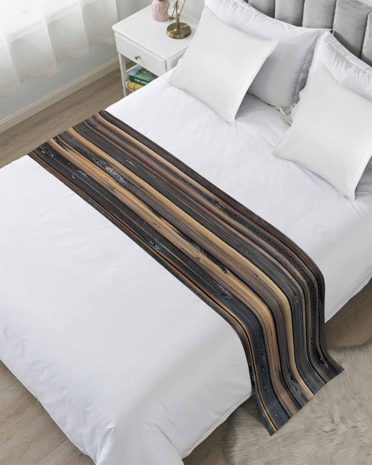 Bed Runner Scarf Twin Size, Brown Wooden Grain Stain Bed Runners ...