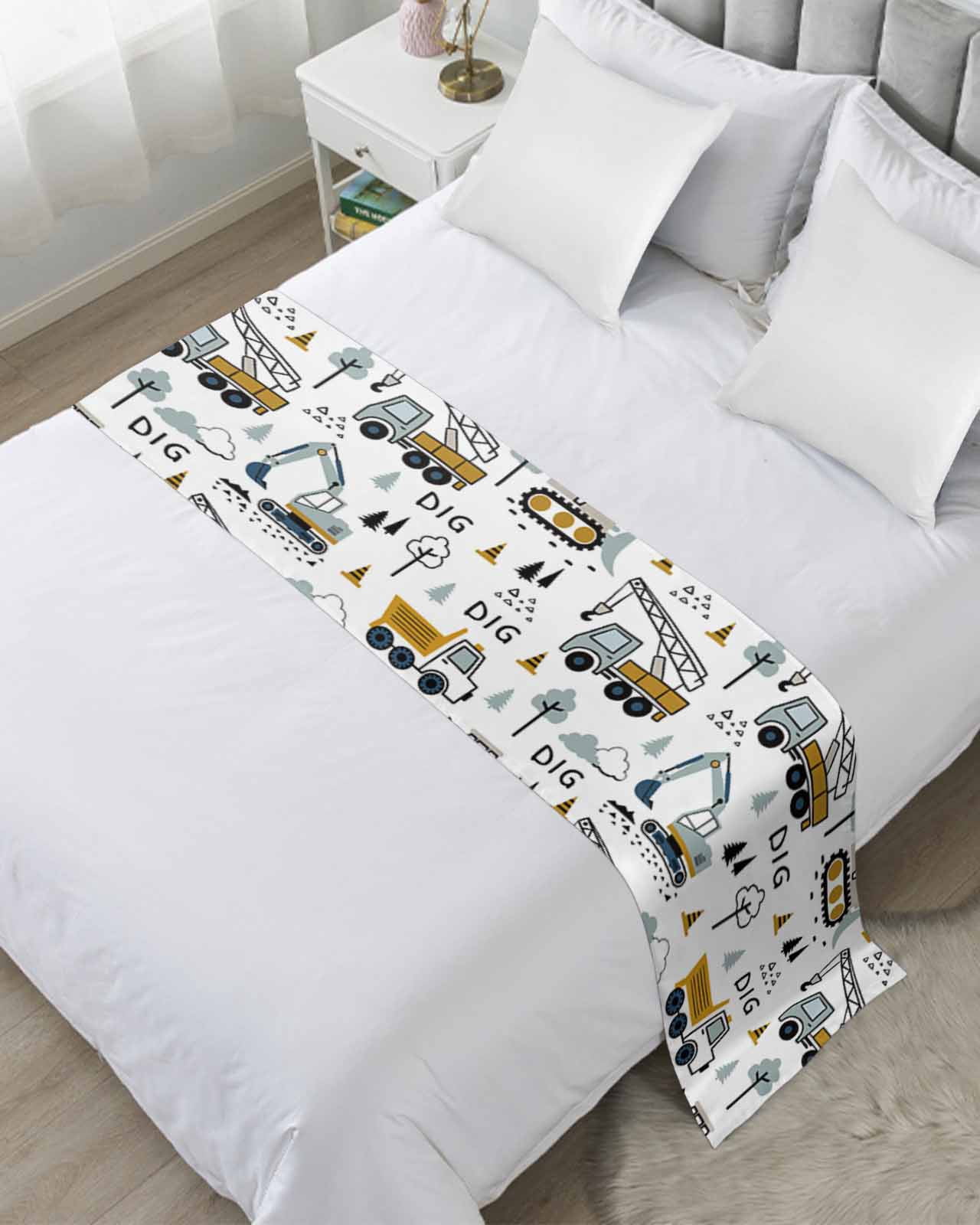 Bed Runner Scarf Twin Size, Cartoon Tractor Stain Bed Runners & Scarves ...