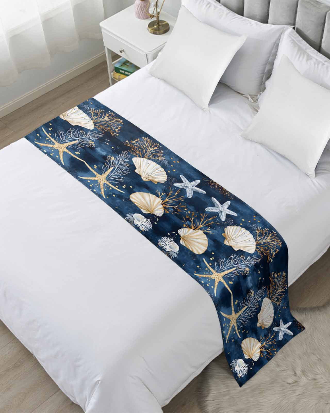 Bed Runner Scarf Twin Size, Coastal Stain Bed Runners & Scarves for ...