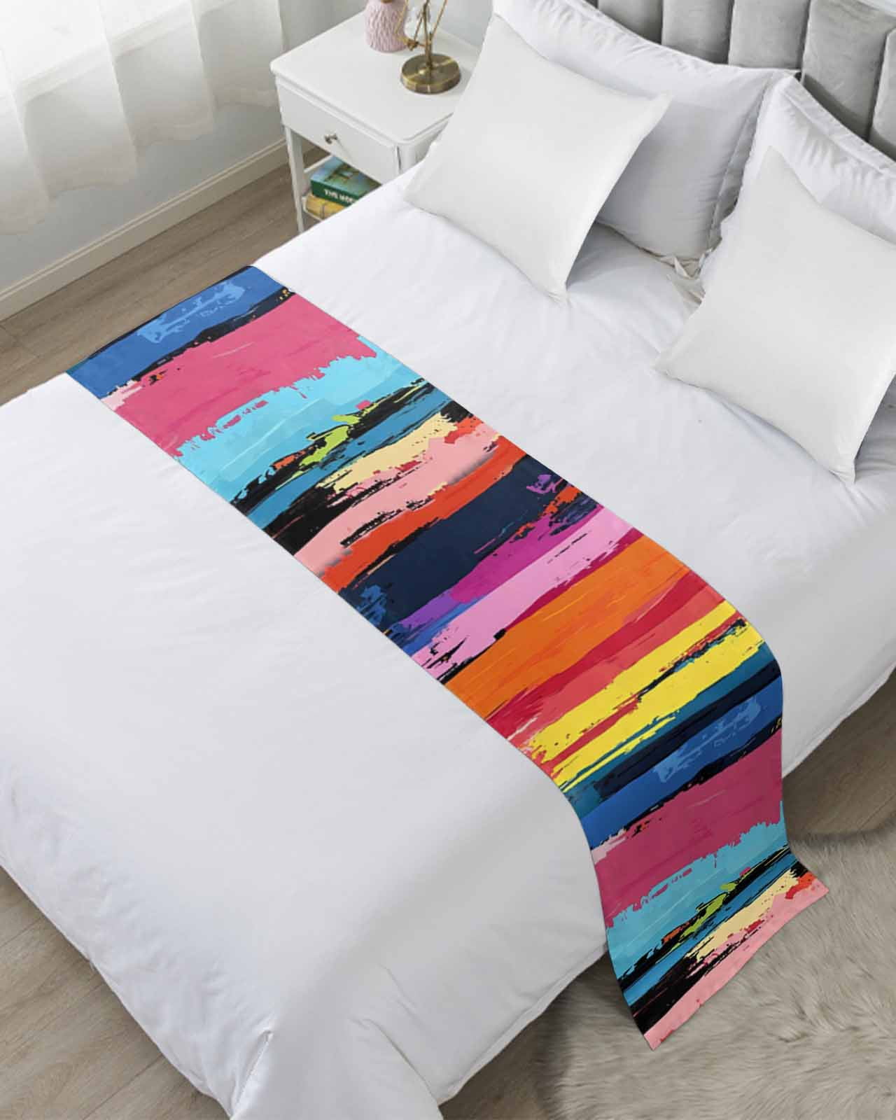 Bed Runner Scarf Twin Size, Colorful Striped Stain Bed Runners ...