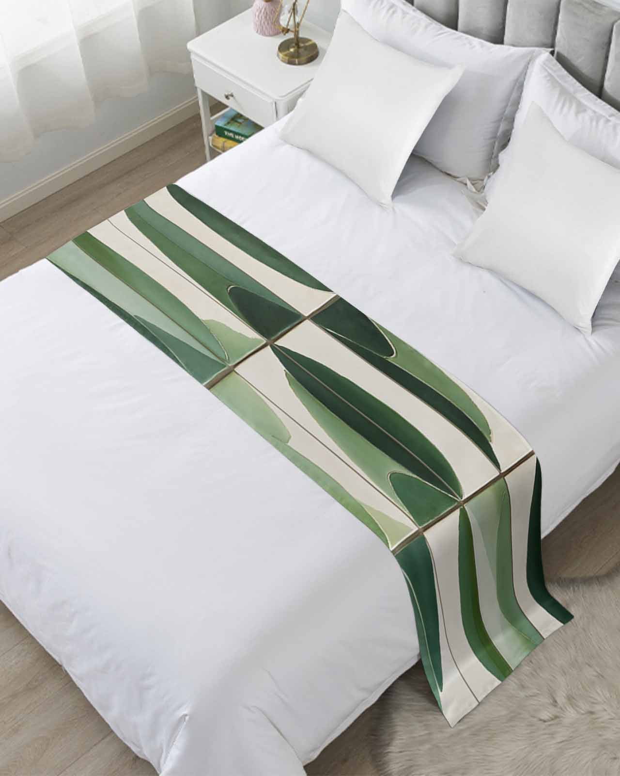 Bed Runner Scarf Twin Size, Green Geometric Stain Bed Runners & Scarves ...