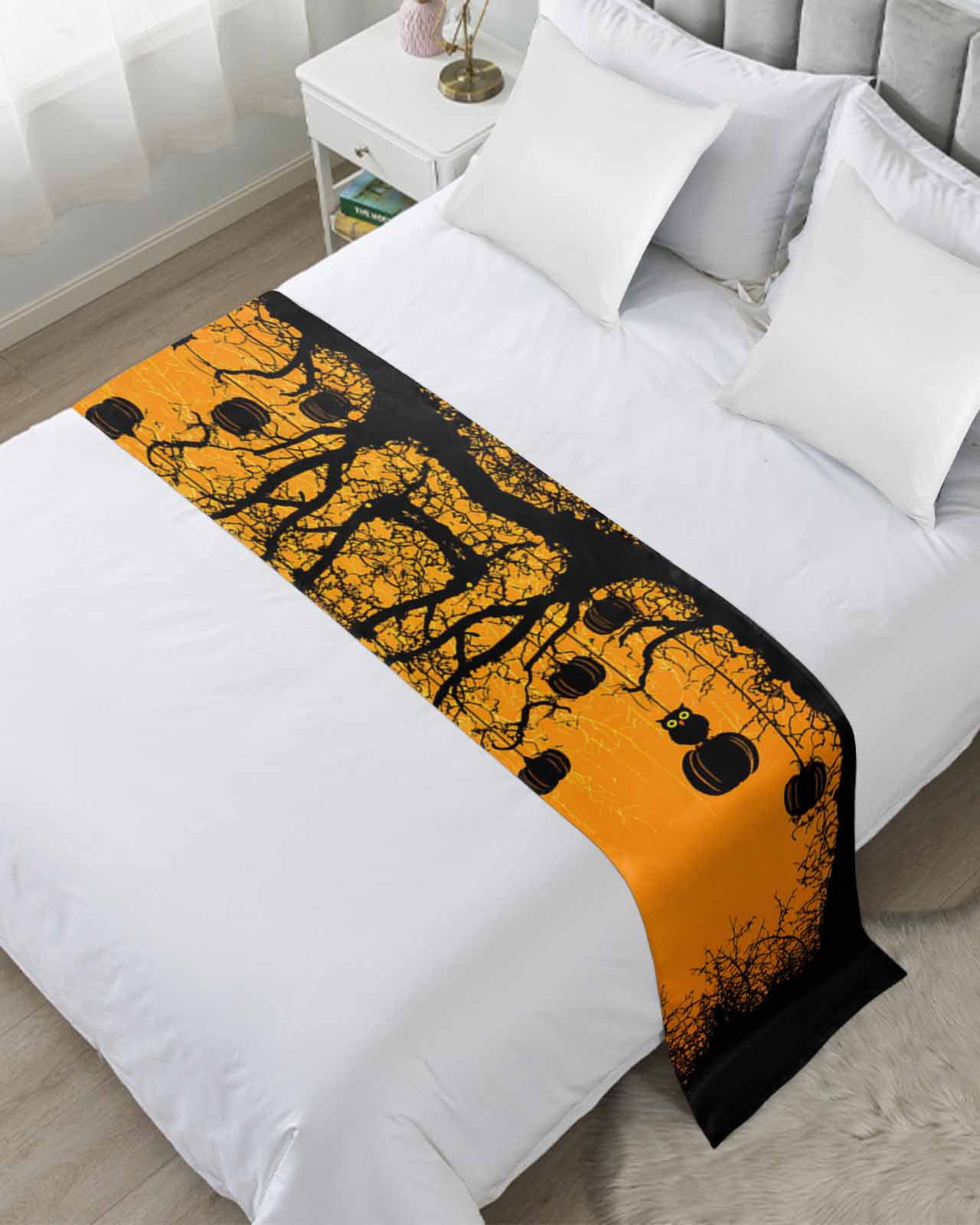 Bed Runner Scarf Twin Size, Halloween Owl Stain Bed Runners & Scarves ...