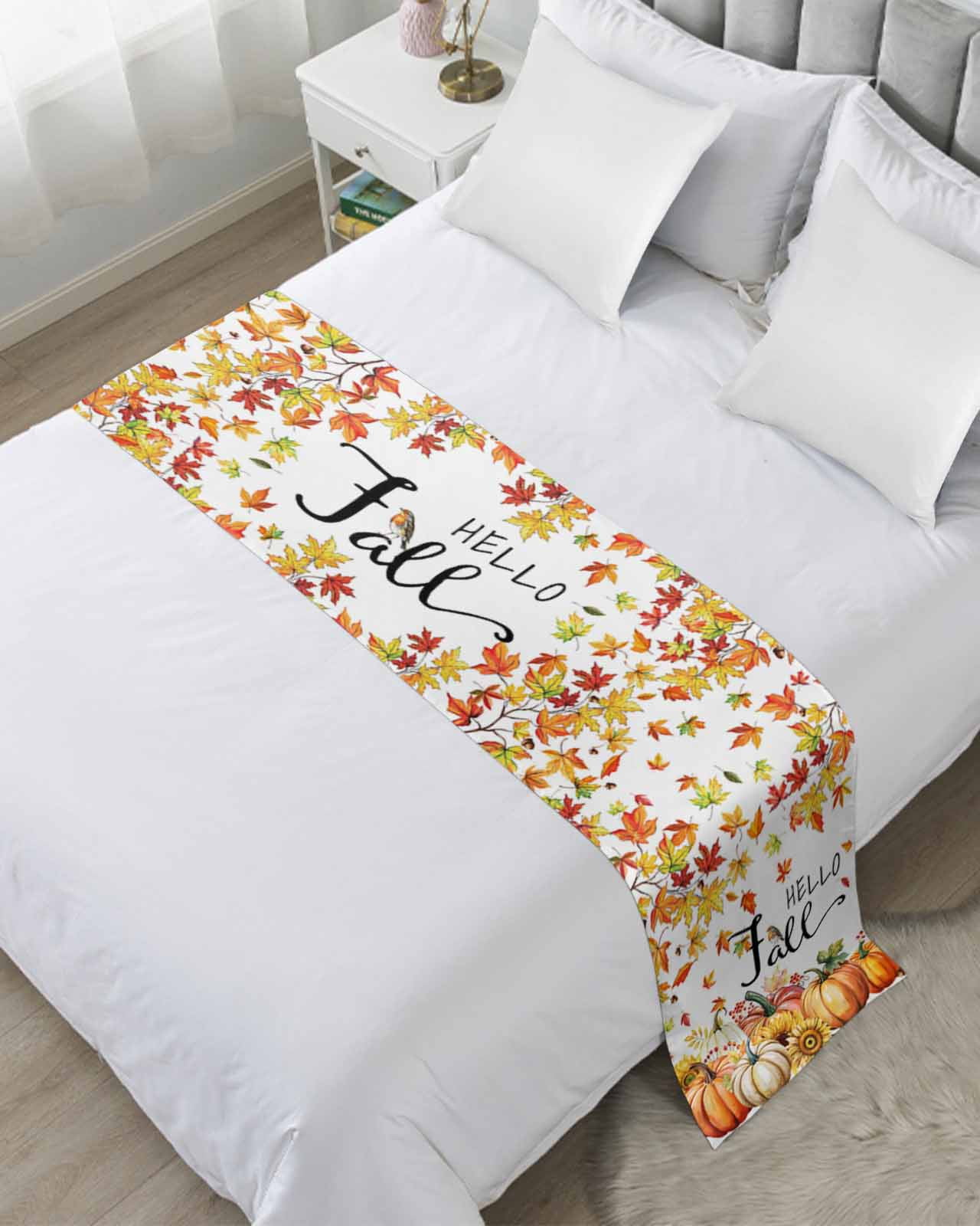 Bed Runner Scarf Twin Size, Hello Fall Stain Bed Runners & Scarves for ...