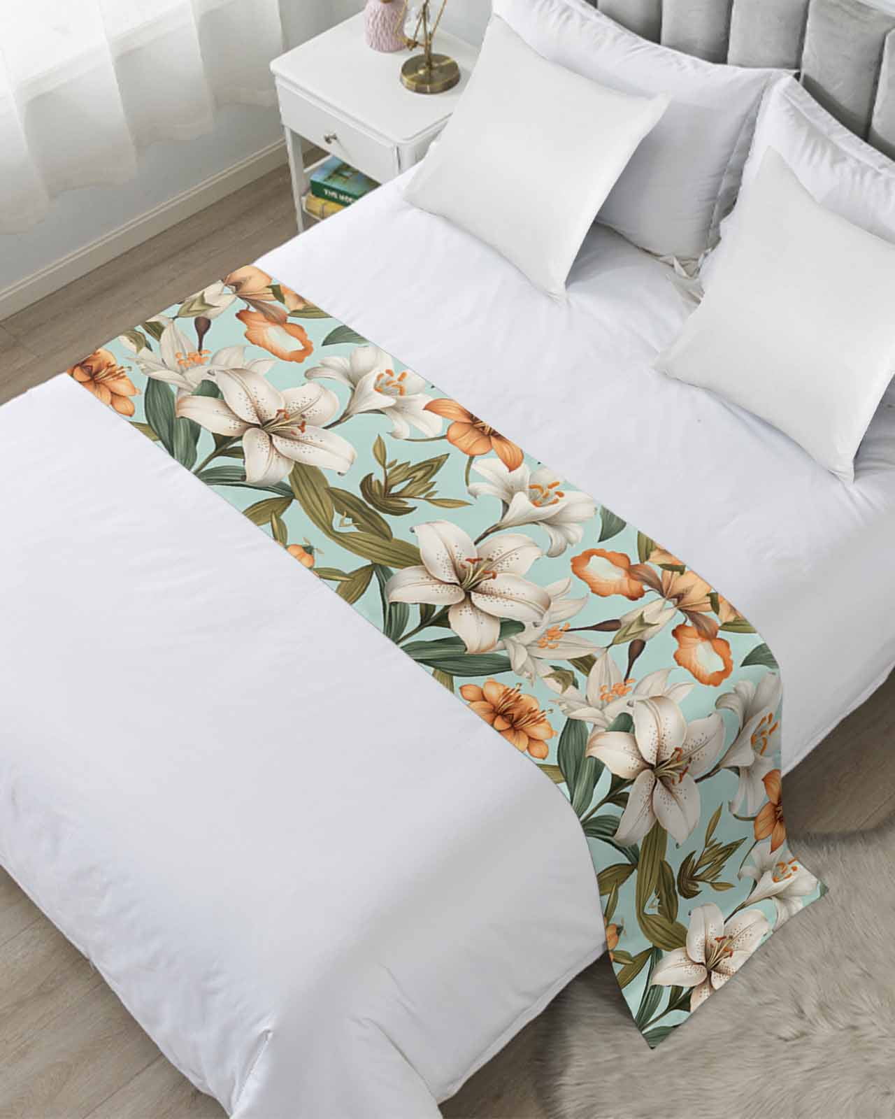 Bed Runner Scarf Twin Size, Lily Floral Stain Bed Runners & Scarves for ...