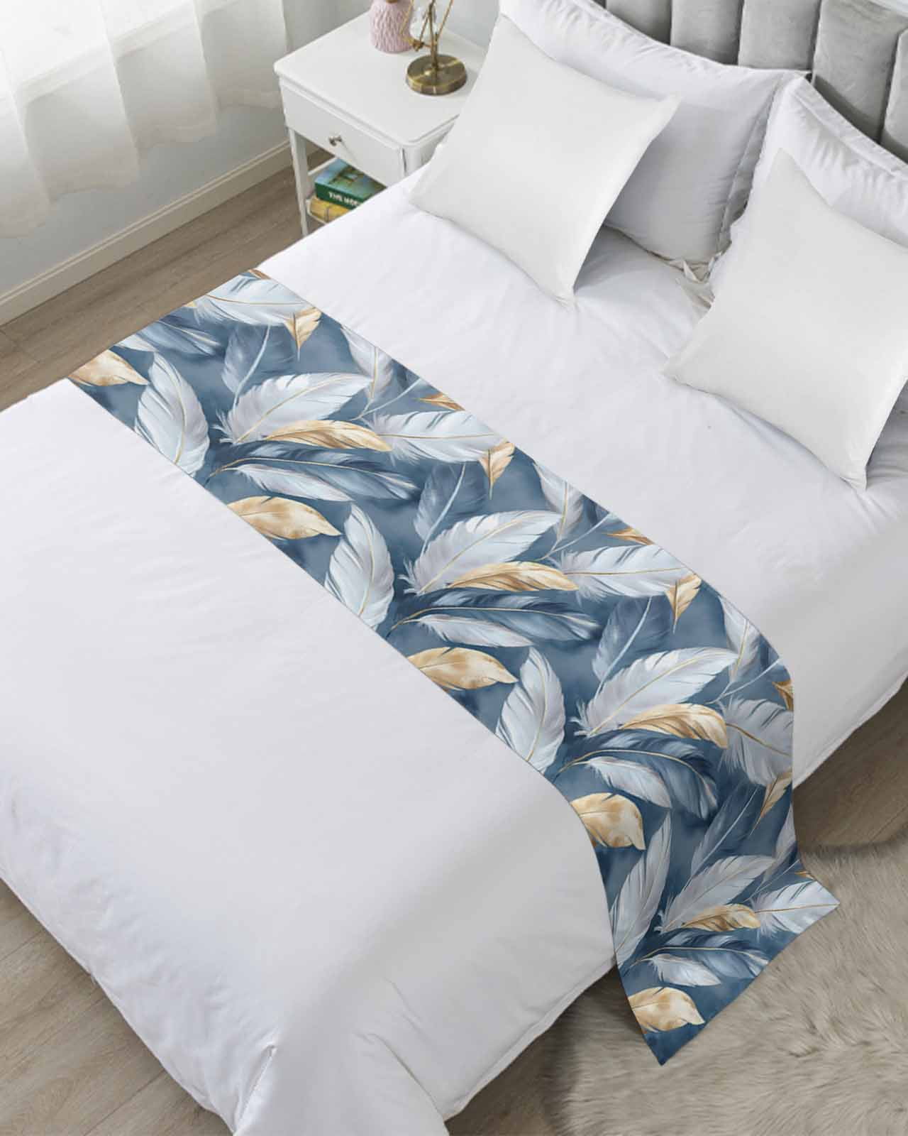 Bed Runner Scarf Twin Size, Modern Feather Stain Bed Runners & Scarves ...