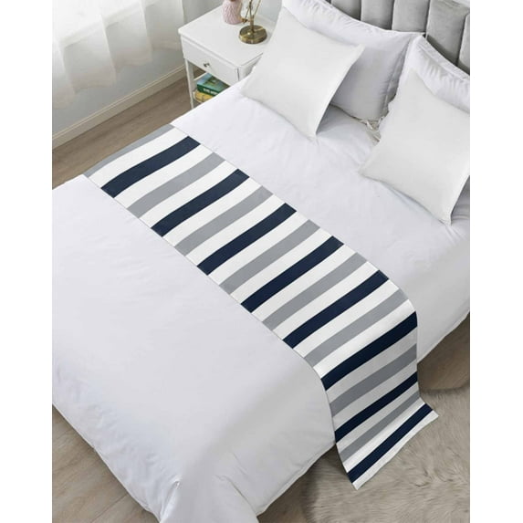 Bed Runner Scarf Twin Size, Navy Blue Gray Striped Stain Bed Runners ...