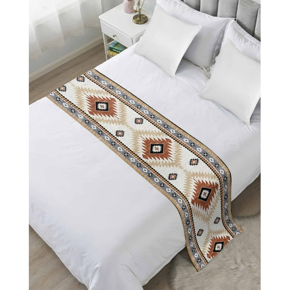 Bed Runner Scarf Twin Size, Orange Beige Boho Stain Bed Runners ...