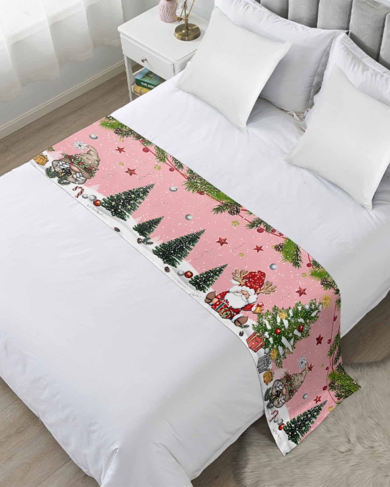 Bed Runner Scarf Twin Size, Pink Christmas Stain Bed Runners & Scarves ...