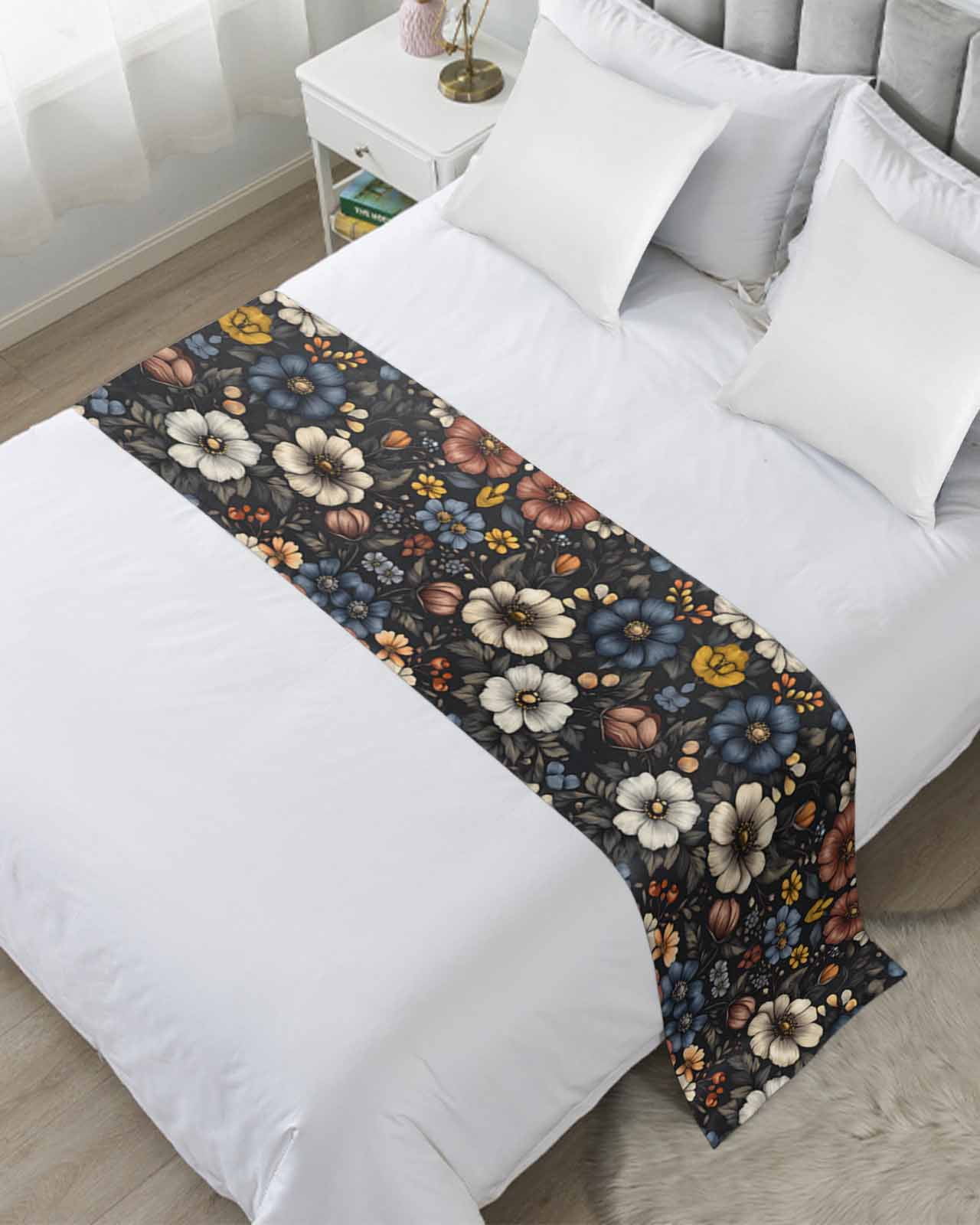 Bed Runner Scarf Twin Size, Retro Floral Stain Bed Runners & Scarves ...
