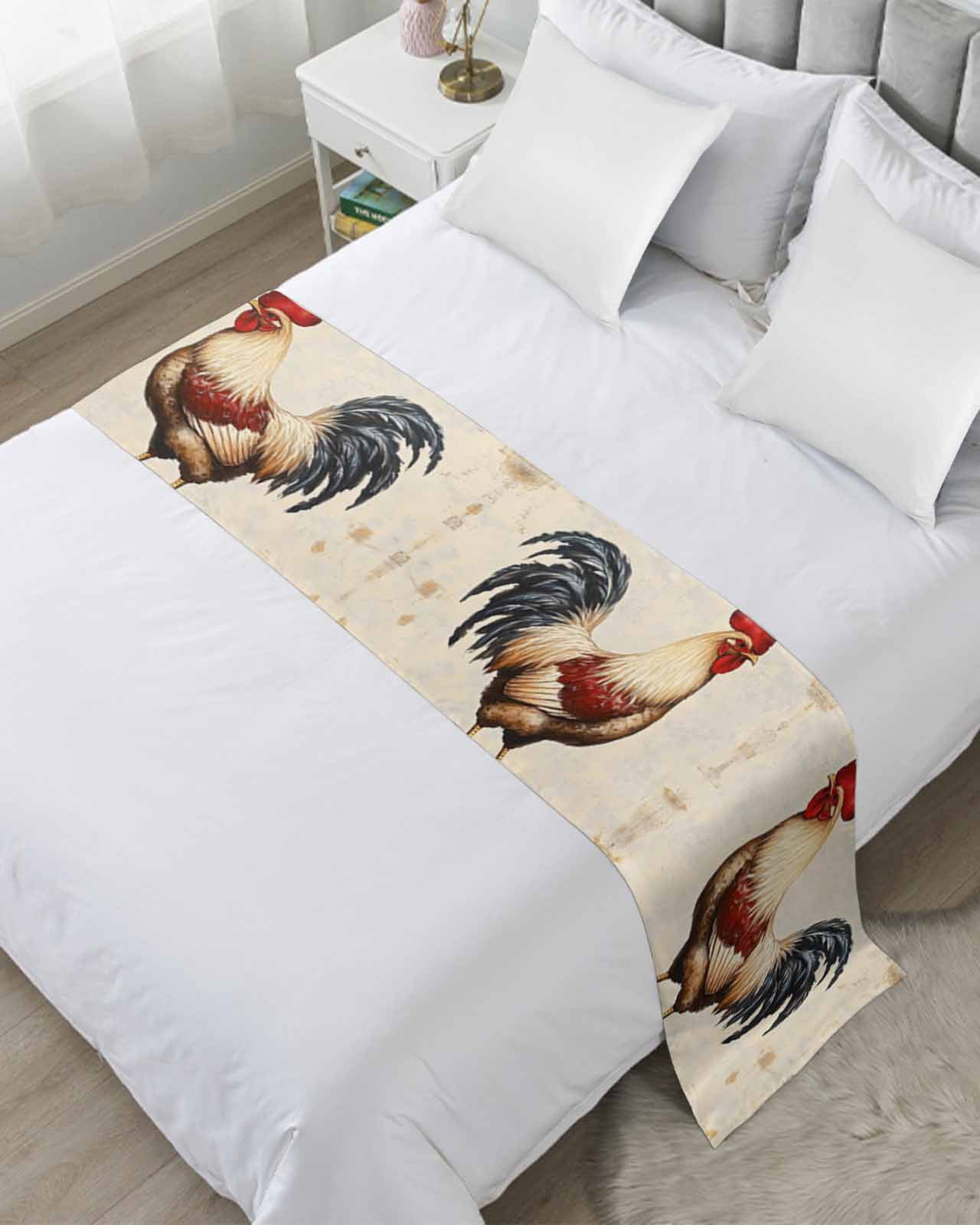 Bed Runner Scarf Twin Size, Retro Rooster Stain Bed Runners & Scarves ...