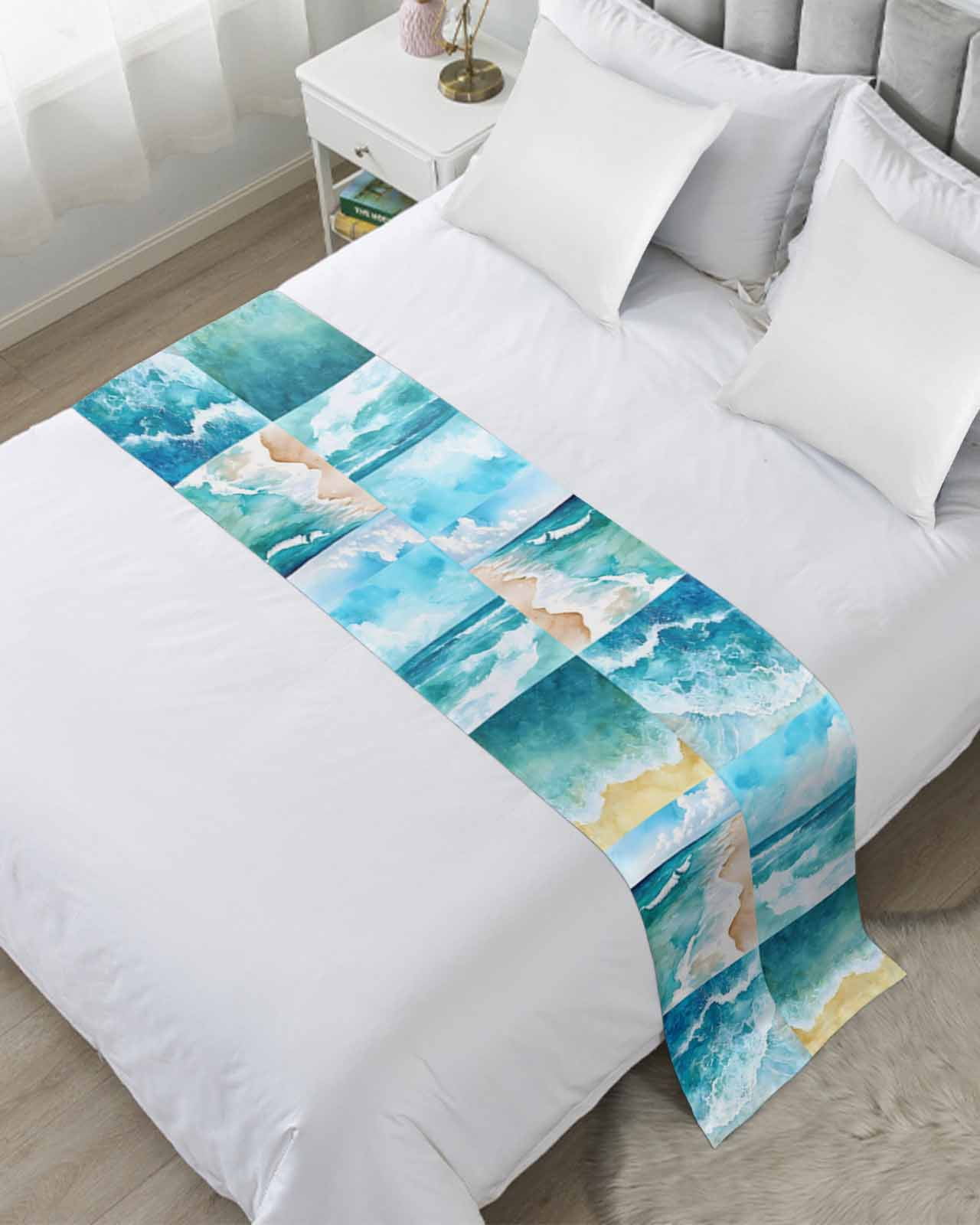 Bed Runner Scarf Twin Size, Turquoise Summer Beach Stain Bed Runners ...